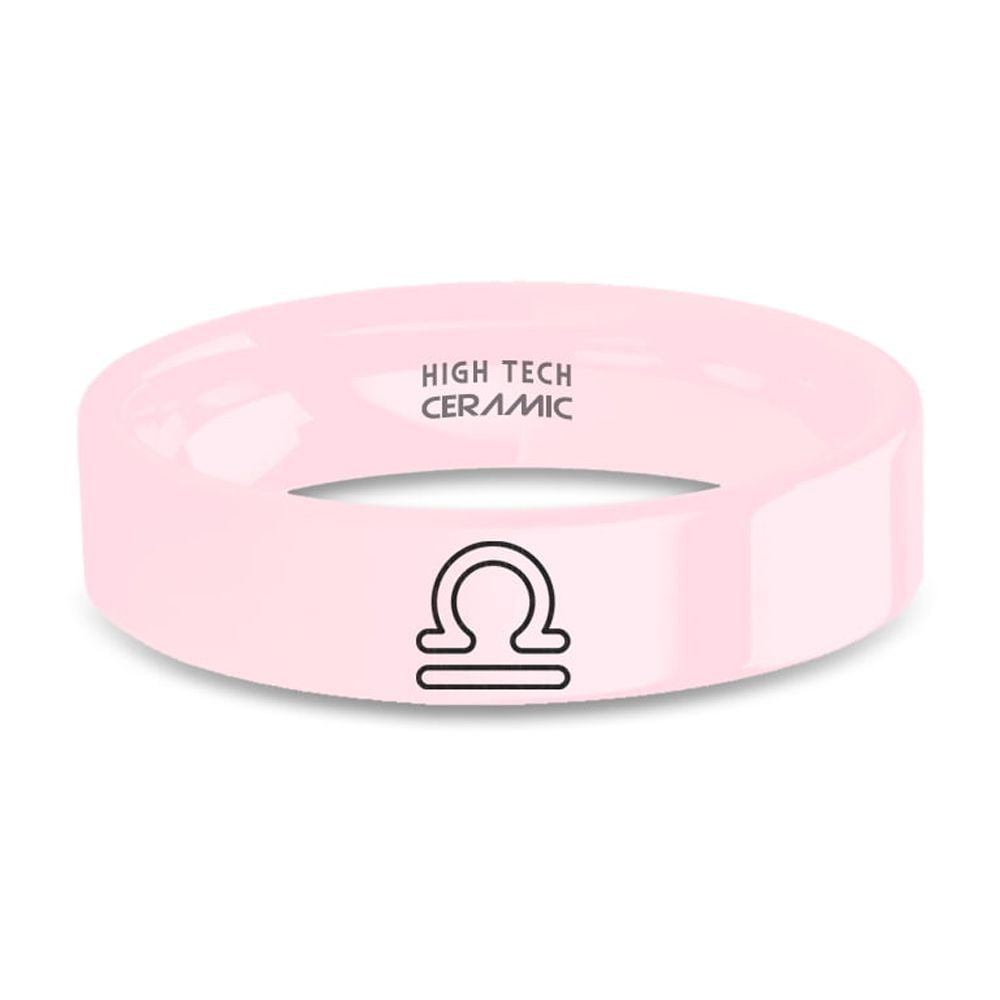 Libra Sign Horoscope Laser Engraved Pink Ceramic Wedding Band, 6mm ...
