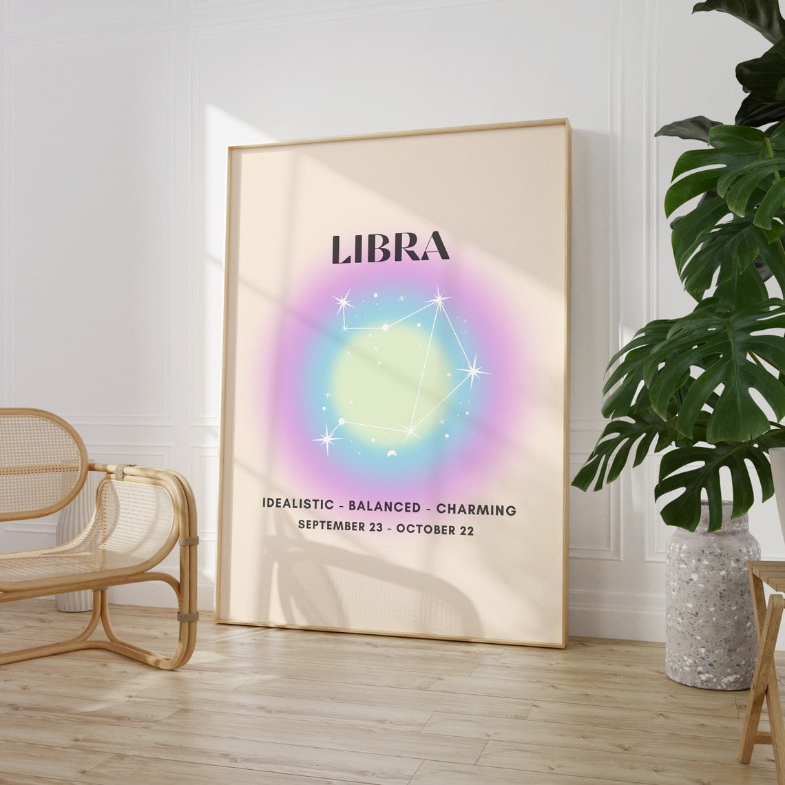 Libra Star Sign Print, Zodiac Art , Spiritual Wall Art, Aura Gradient ...