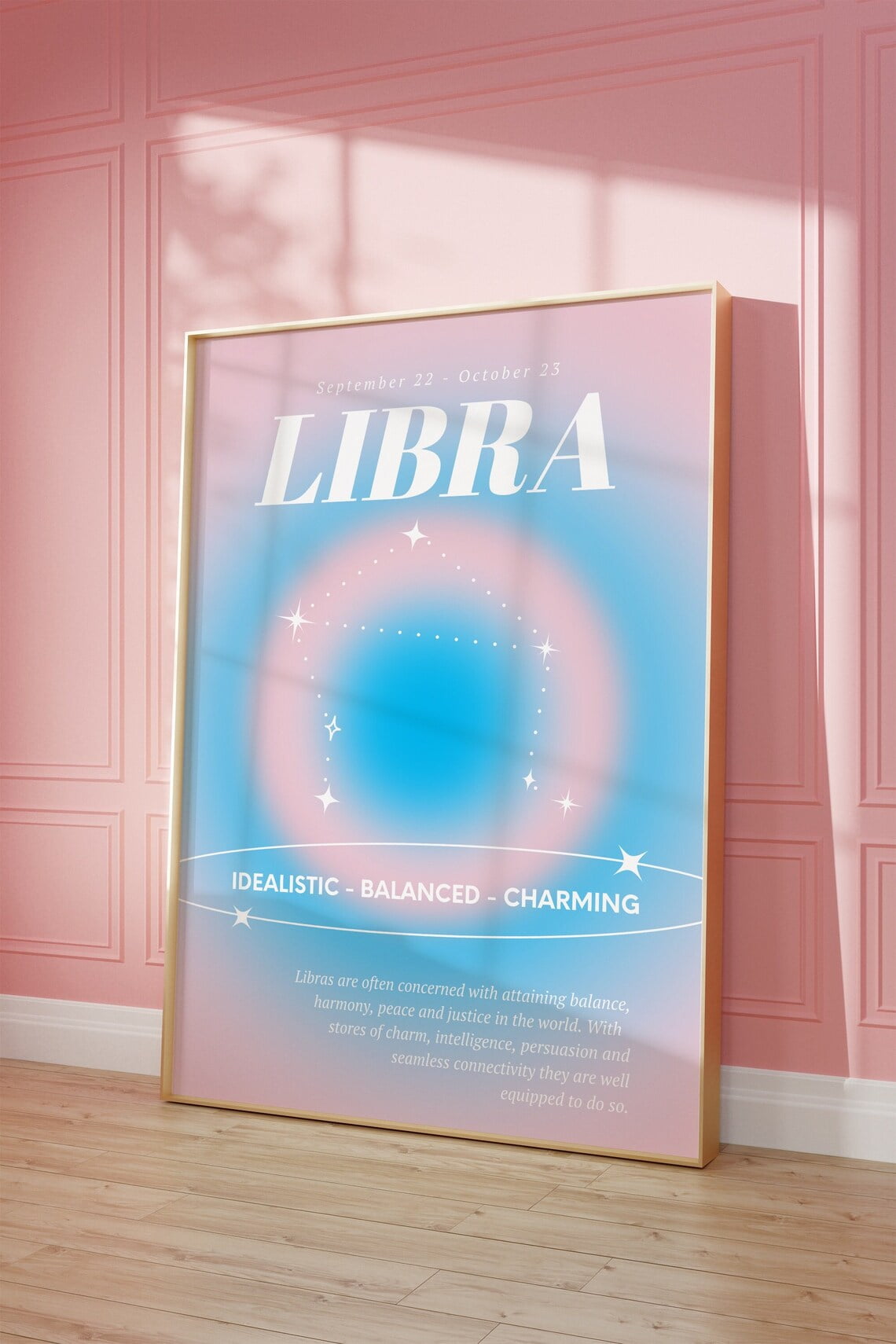 Libra Star Sign Print, Zodiac Art, Spiritual Wall Art, Aura Gradient ...