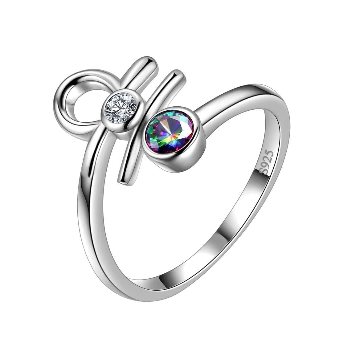 Zodiac Libra Ring 925 Sterling Silver Mystic Topaz Open Band Women September October Birthday ...