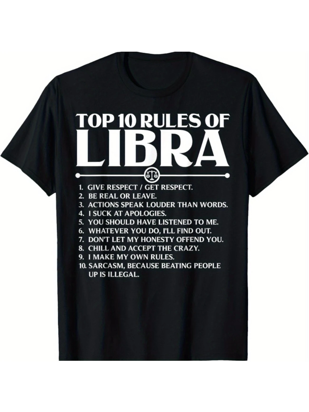 Libra Zodiac Sign Ten Rules Graphic T-Shirt - Humorous Astrology Design ...