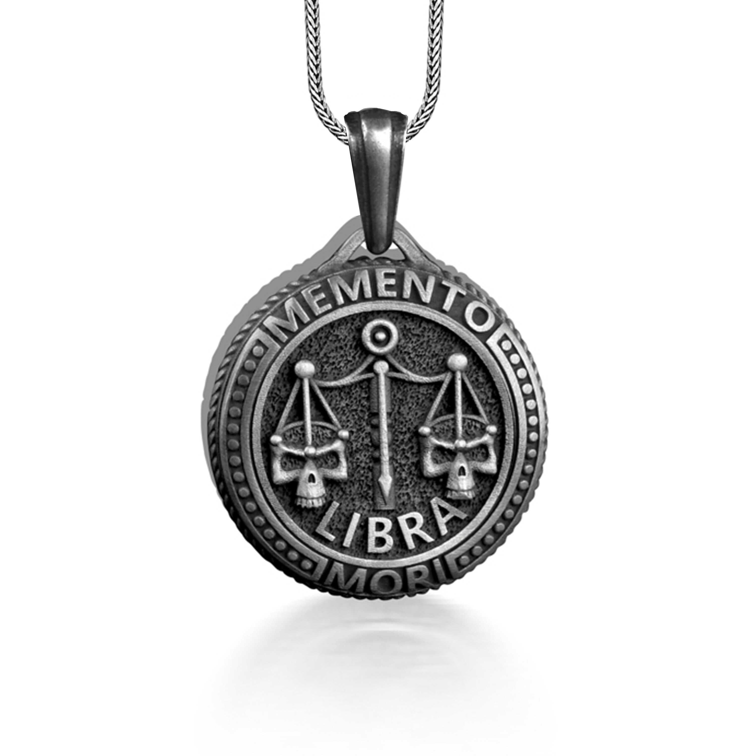 Libra memento mori necklace for men in sterling sivler, Goth zodiac ...
