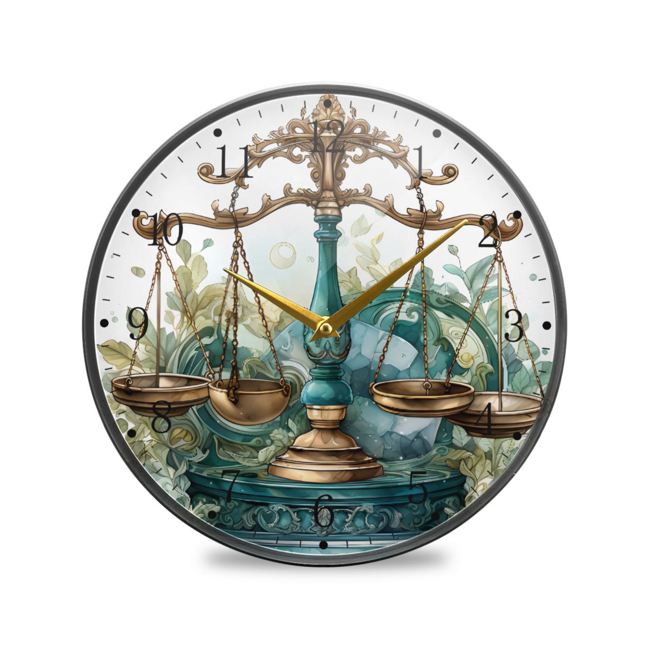 Libra with Green Acrylic Wall Clocks Quiet Round Clock Battery Operated ...