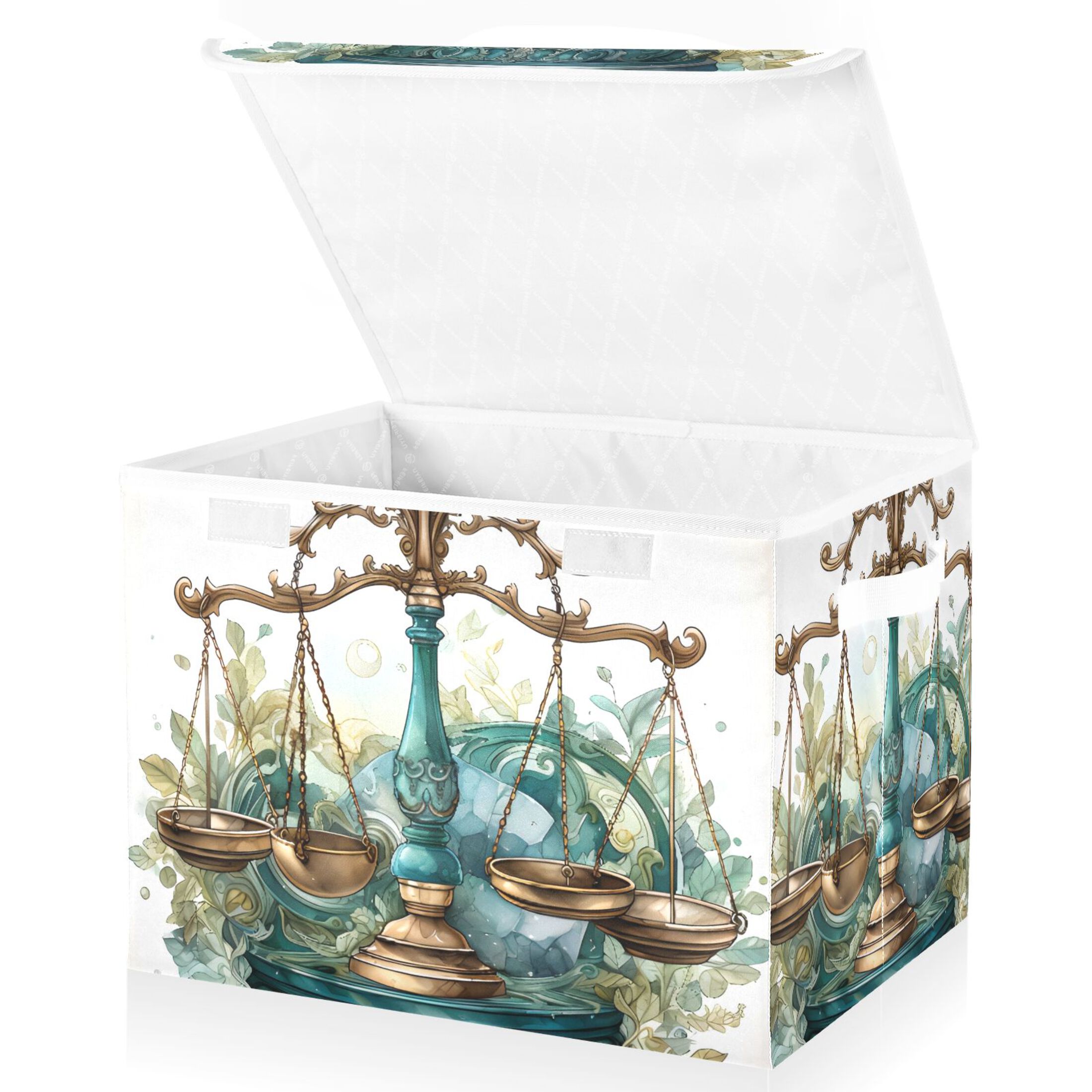 Libra with Green Large Lidded Bin Foldable Storage Baskets Boxes Cubes ...