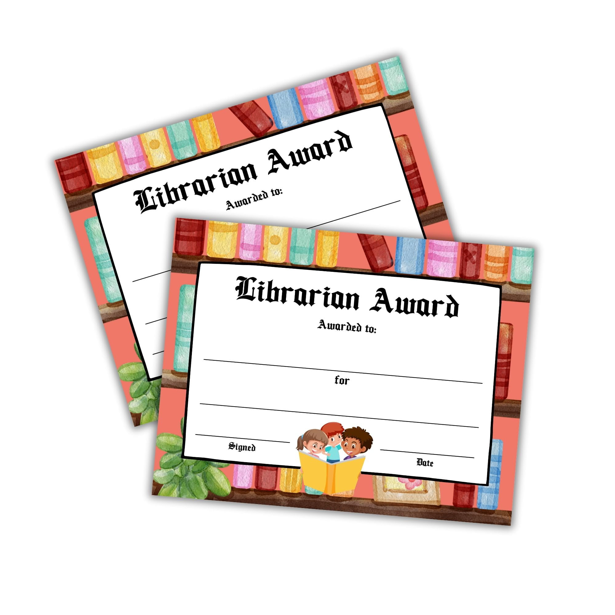 Librarian Appreciation Award Certificate 6pk 8x11.5 Linen Paper ...