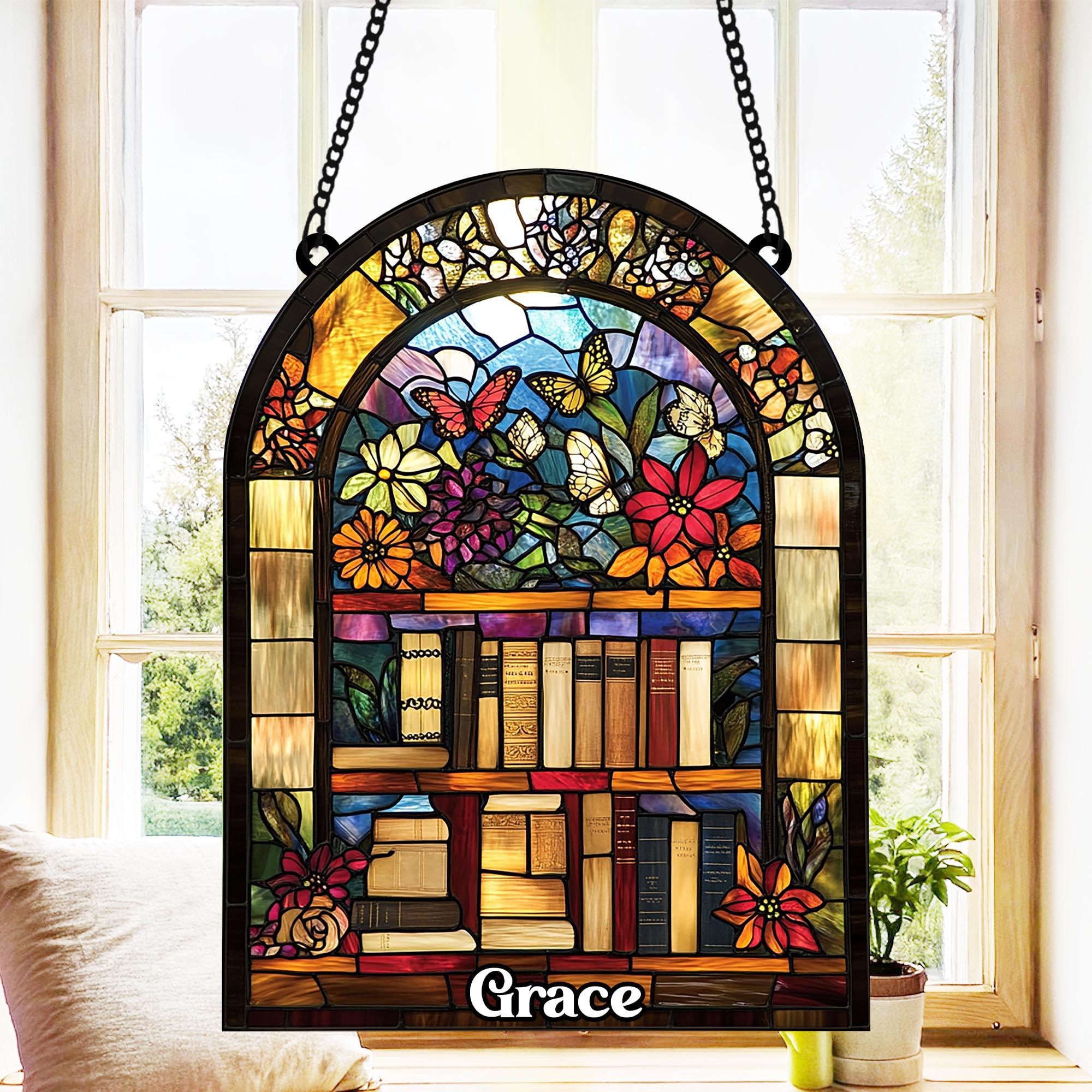 Library Acrylic Suncatcher, Book Lover Window Hanging, Reading Room ...