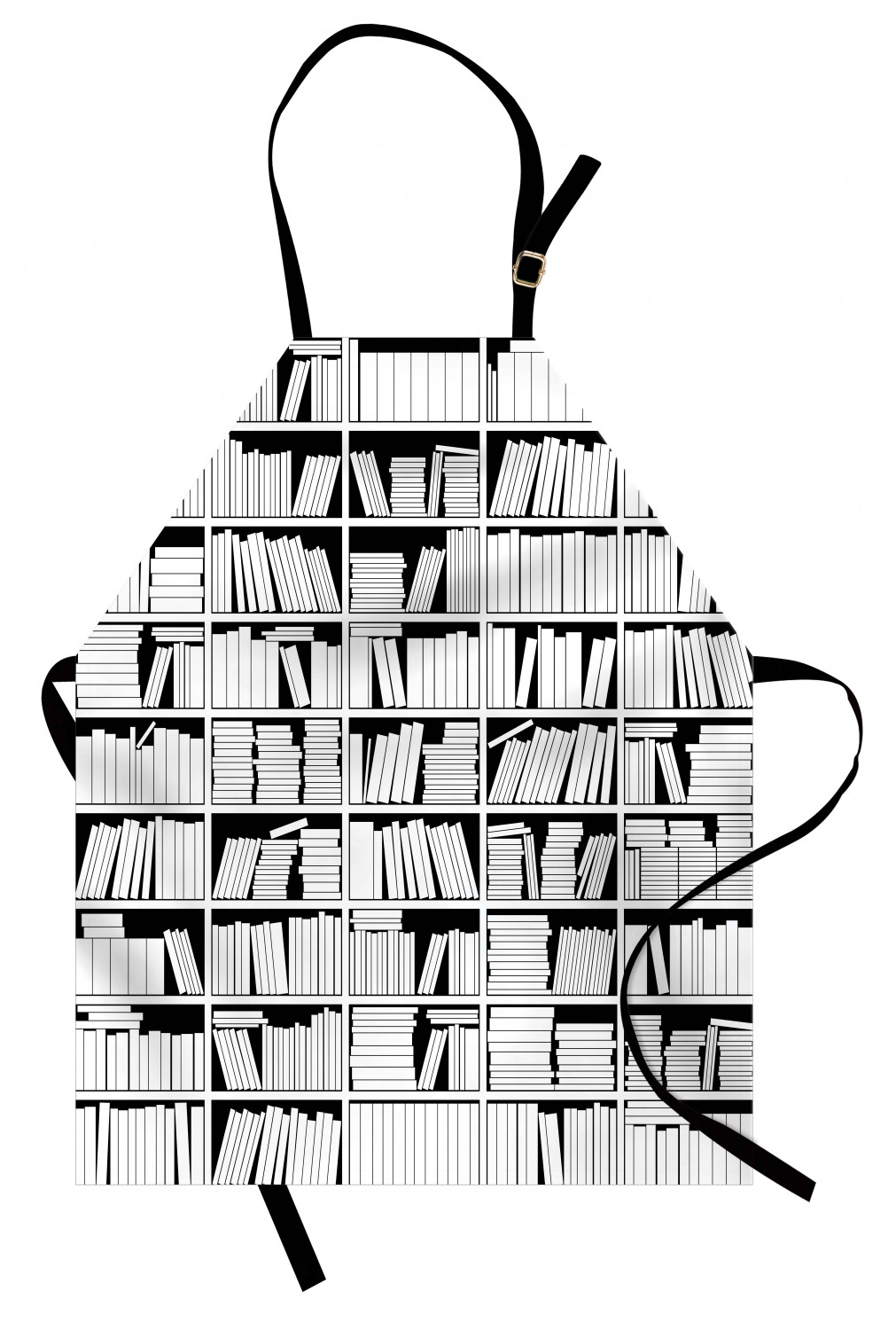 Library Apron, Themed Monochrome Graphic of Bookshelves with Lots of ...