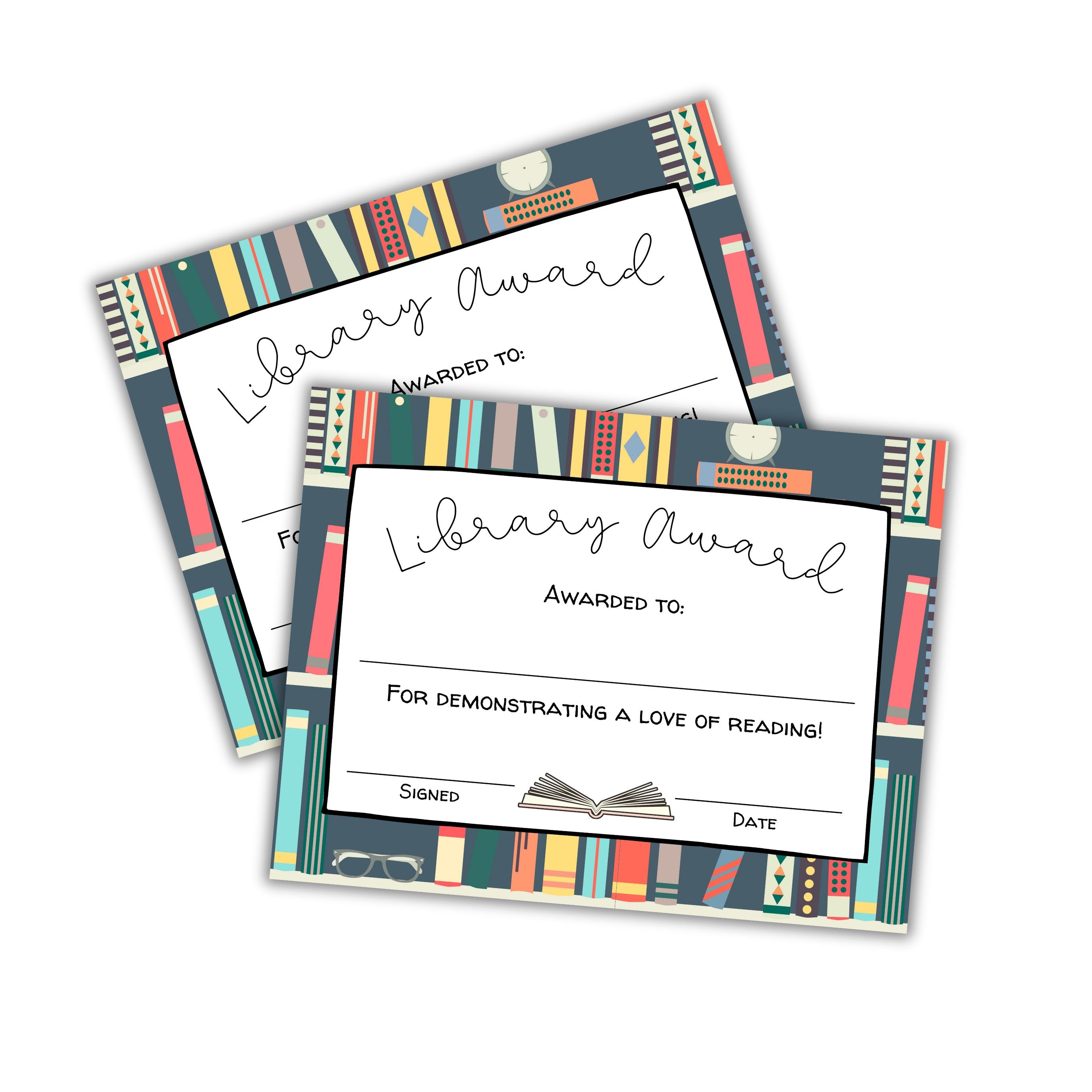 Library Award Certificate of Appreciation Books Read School 50pk 8.5x11 ...