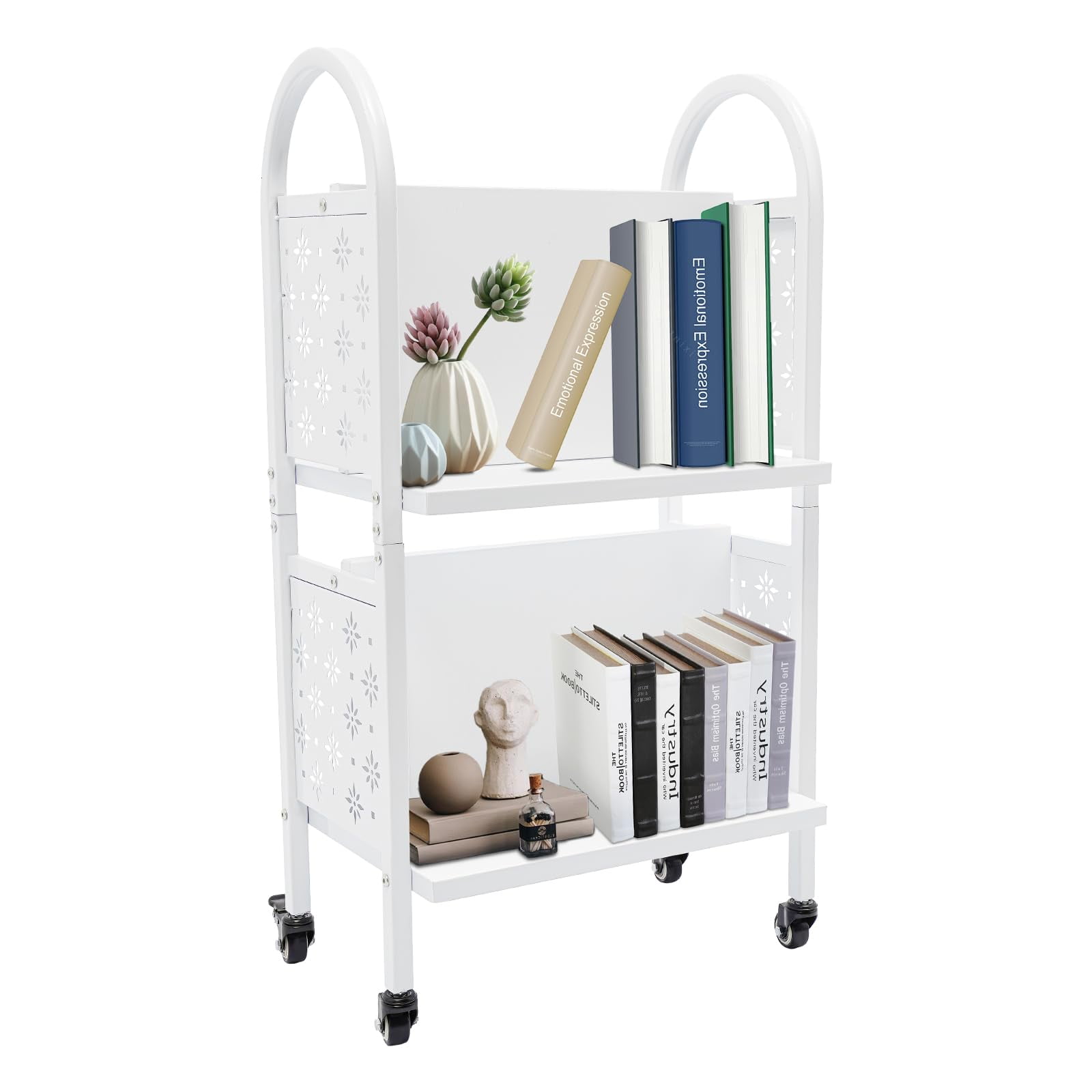 Library Book Cart, White Rolling Book Cart, Office Book Cart, Moveable ...