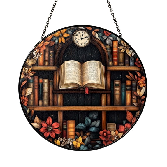 Library Book Theme Stained Glass Style Suncatcher, Reading Corner ...