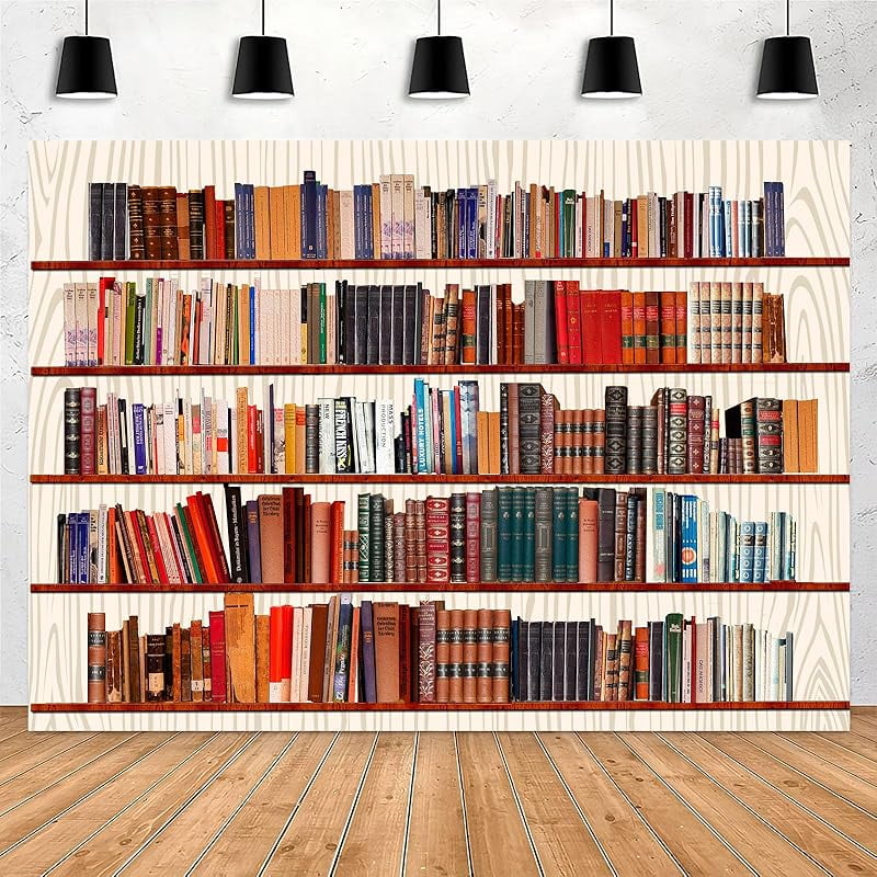 Library Bookshelf Backdrop 7x5ft Polyester Books Knowledge Bookshelf ...