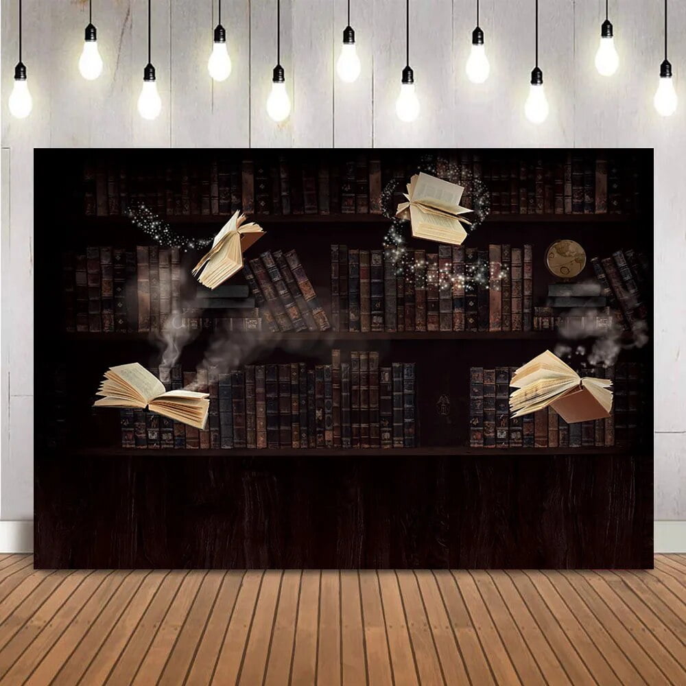 Library Bookshelf Background for Photography Vintage Retro Bookcase ...
