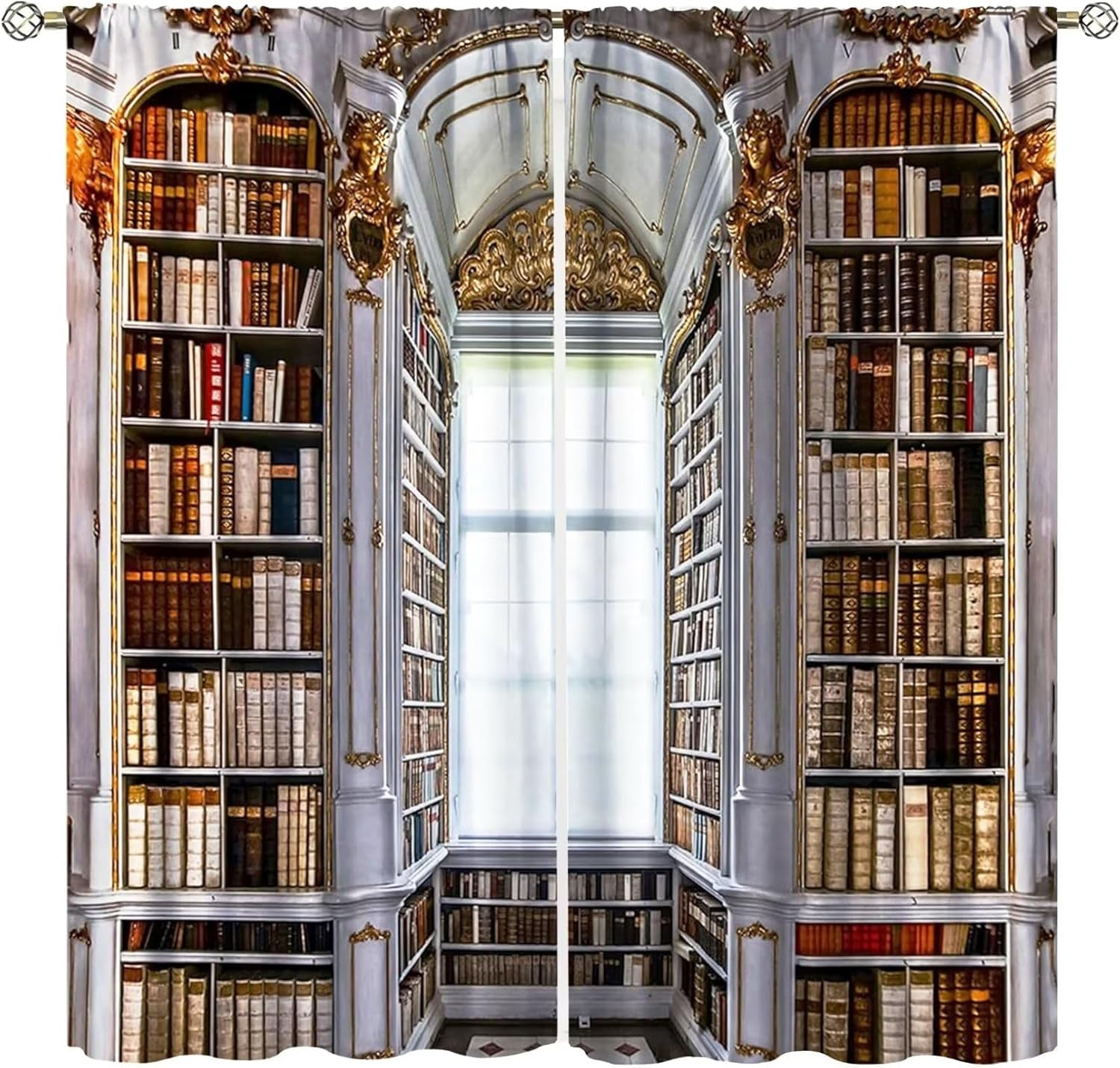 Library Bookshelf Curtains, Gothic Bookcase Magic Bookrack Western Book ...