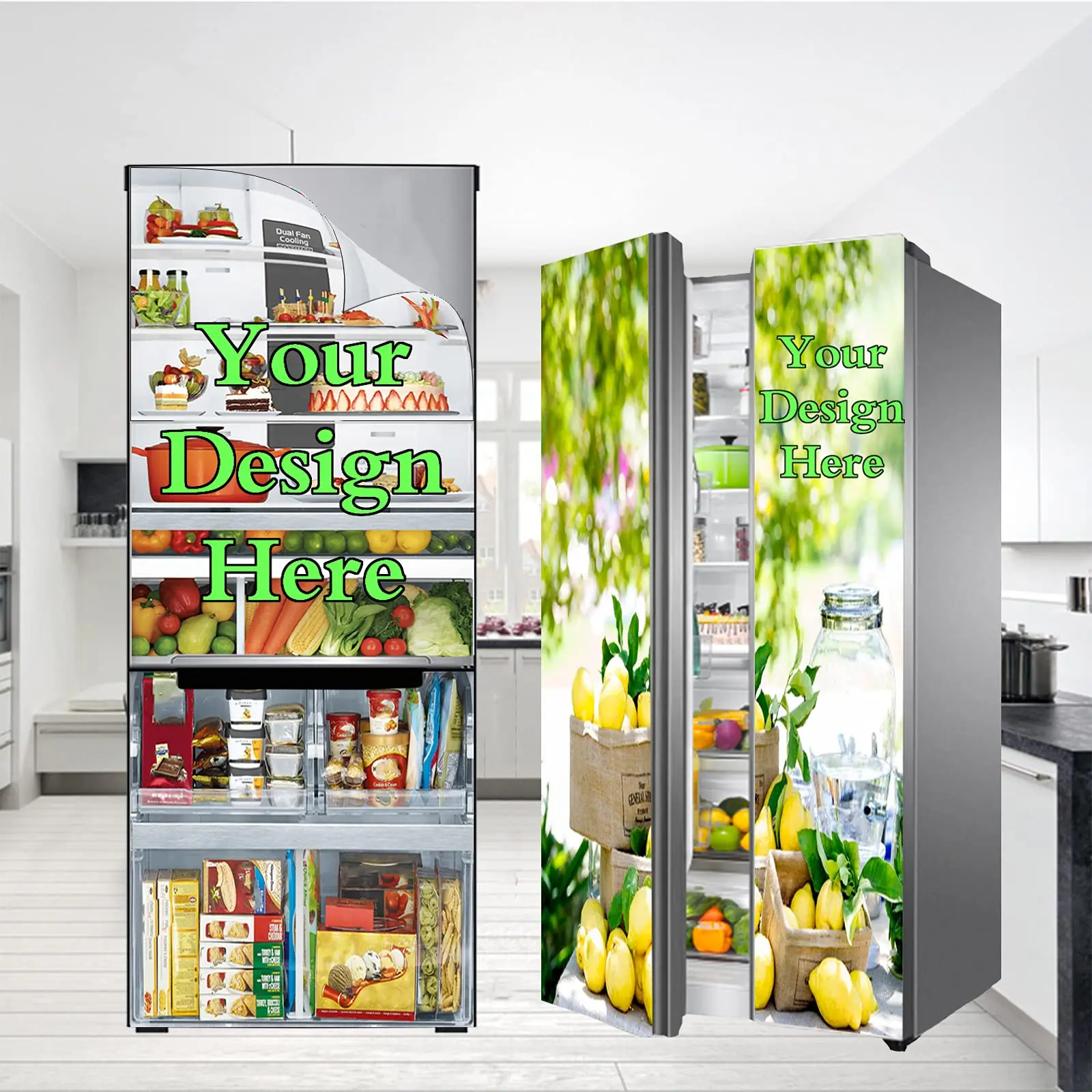 Library Bookshelf Fridge Sticker Full Door Cover Mural Lemon Art ...