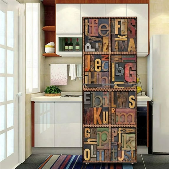 Library Bookshelf Fridge Sticker Full Door Cover Mural Lemon Art ...