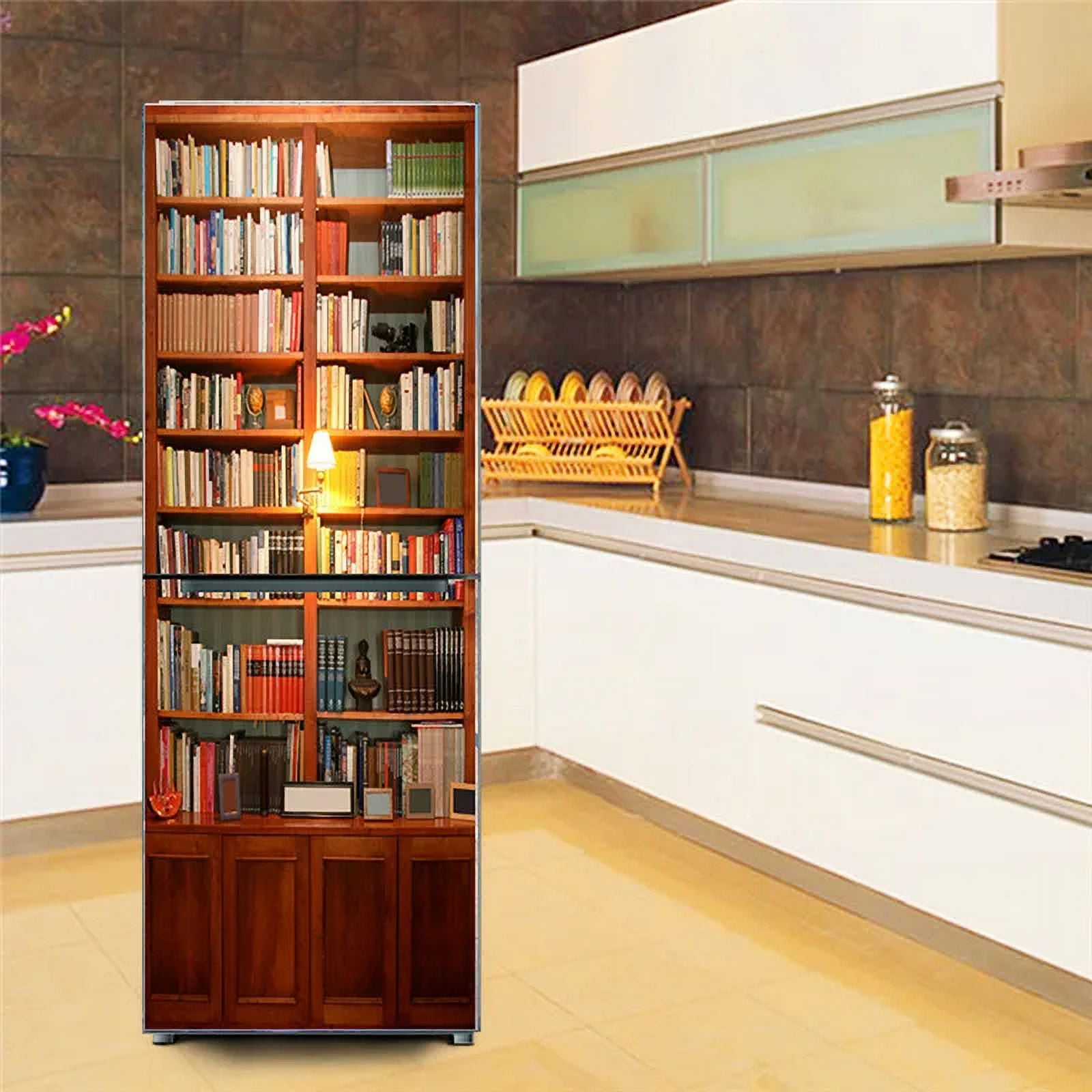 Library Bookshelf Fridge Sticker Full Door Cover Mural Lemon Art ...