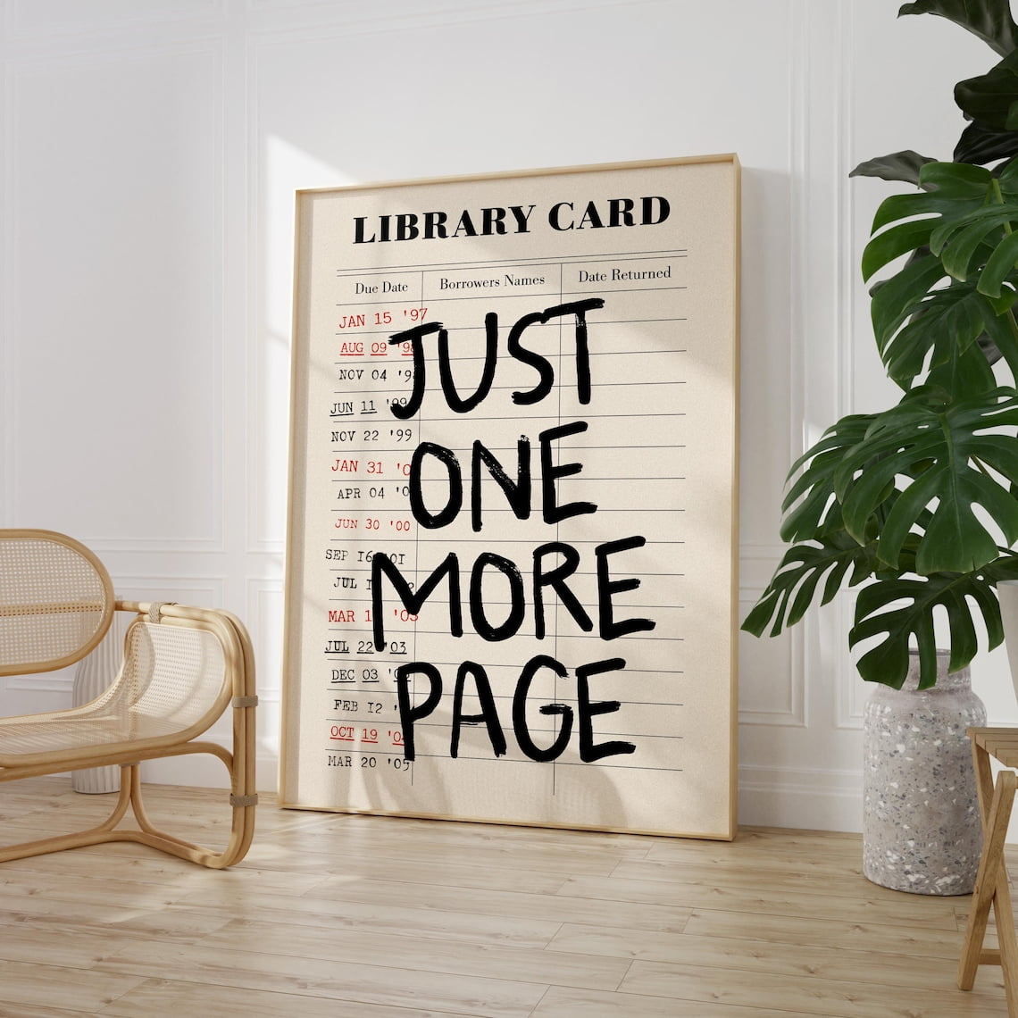 Library Card Poster Wall Art, Just One More Page Poster, Reading Nook ...