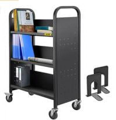 Library Cart, 30x14x49 V-Shaped Rolling Book Cart with 4 Inch Lockable ...