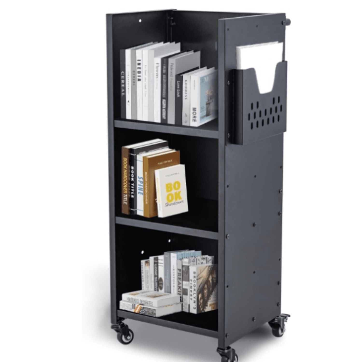Library Carts with Wheels, 200LBS Single Sided L-Shaped Shelves with 2 ...