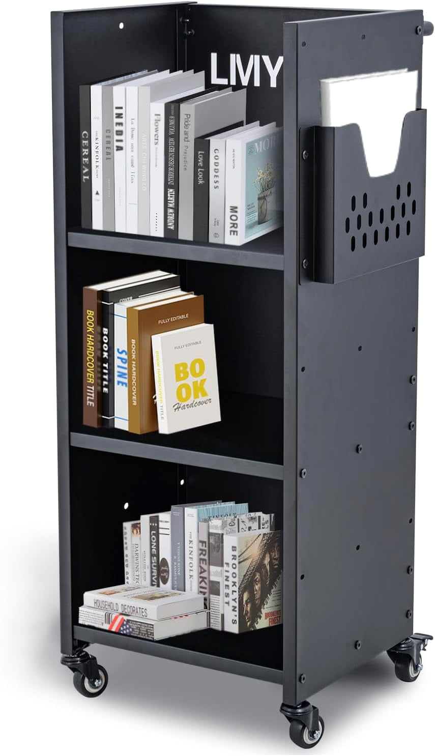 Library Carts with Wheels, 200LBS Single Sided L-Shaped Shelves with 2 ...