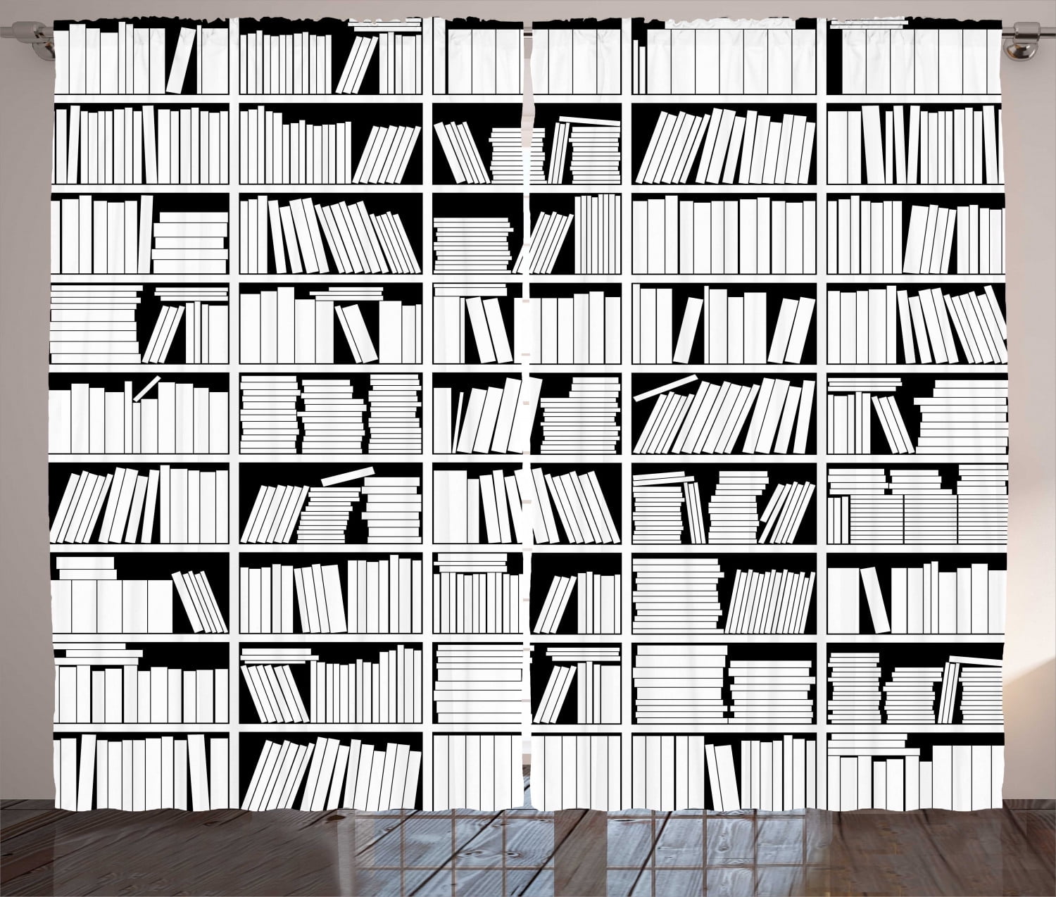 Ambesonne Library Curtains 2 Panel Set, Monochromatic Bookshelves, 108 ...