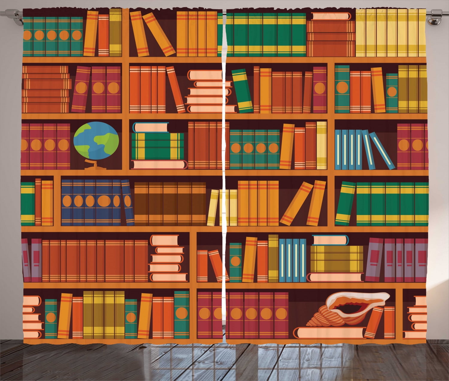 Ambesonne Library Curtains 2 Panel Set, Academic Bookshelves Design ...