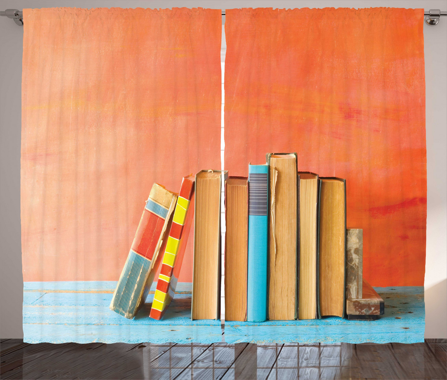 Library Curtains 2 Panels Set, Grunge Painted Backdrop Photo with Row ...