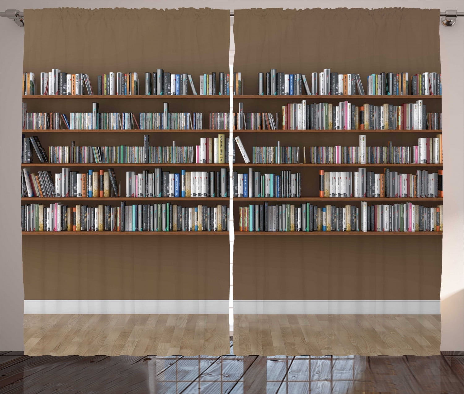 Ambesonne Library Curtains 2 Panel Set, Interior Bookshelves Wall, 108 ...