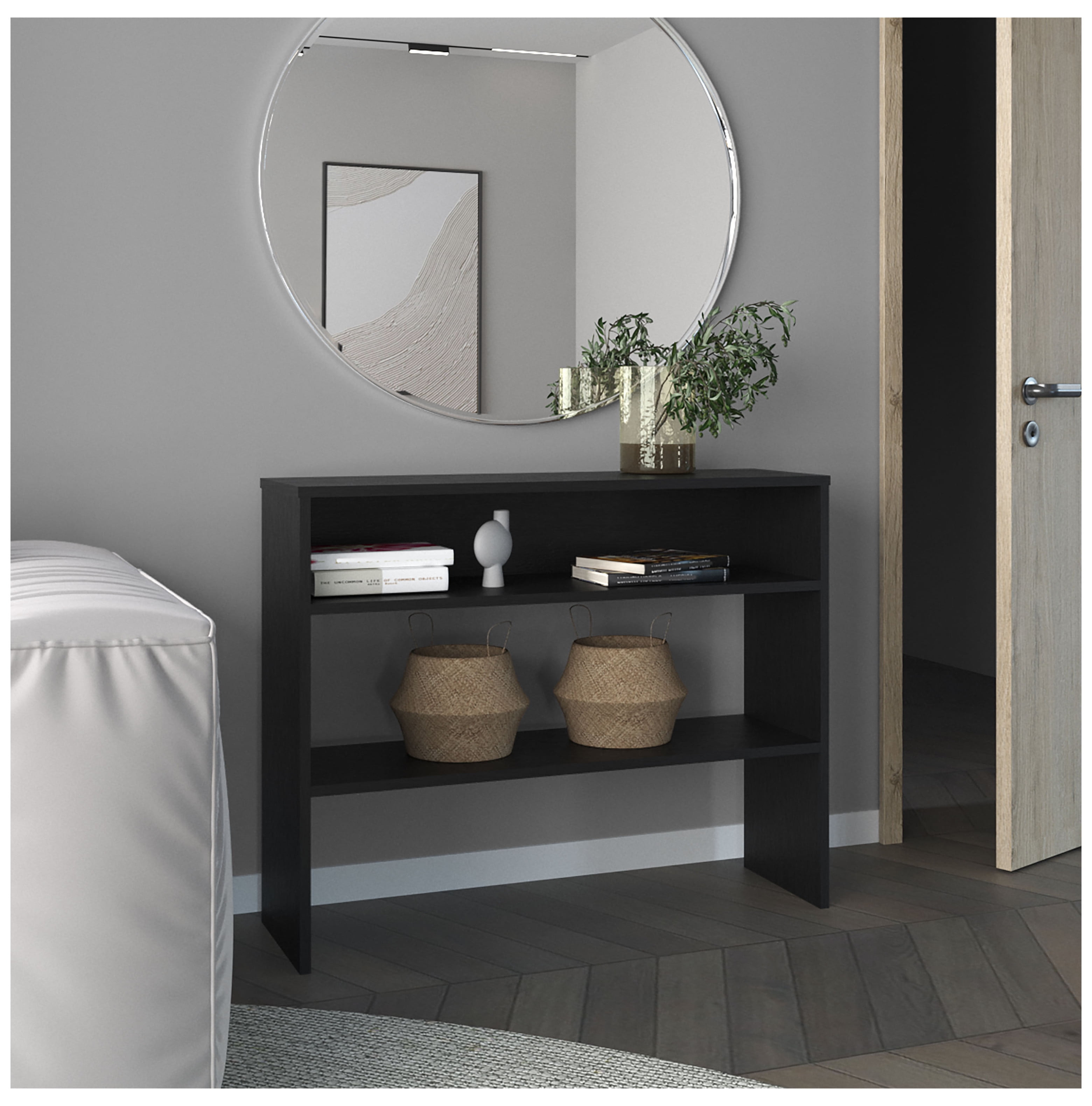 Library Desk 31.5" H, with 2 Shelves and 2 Legs, Black Black + Solid ...