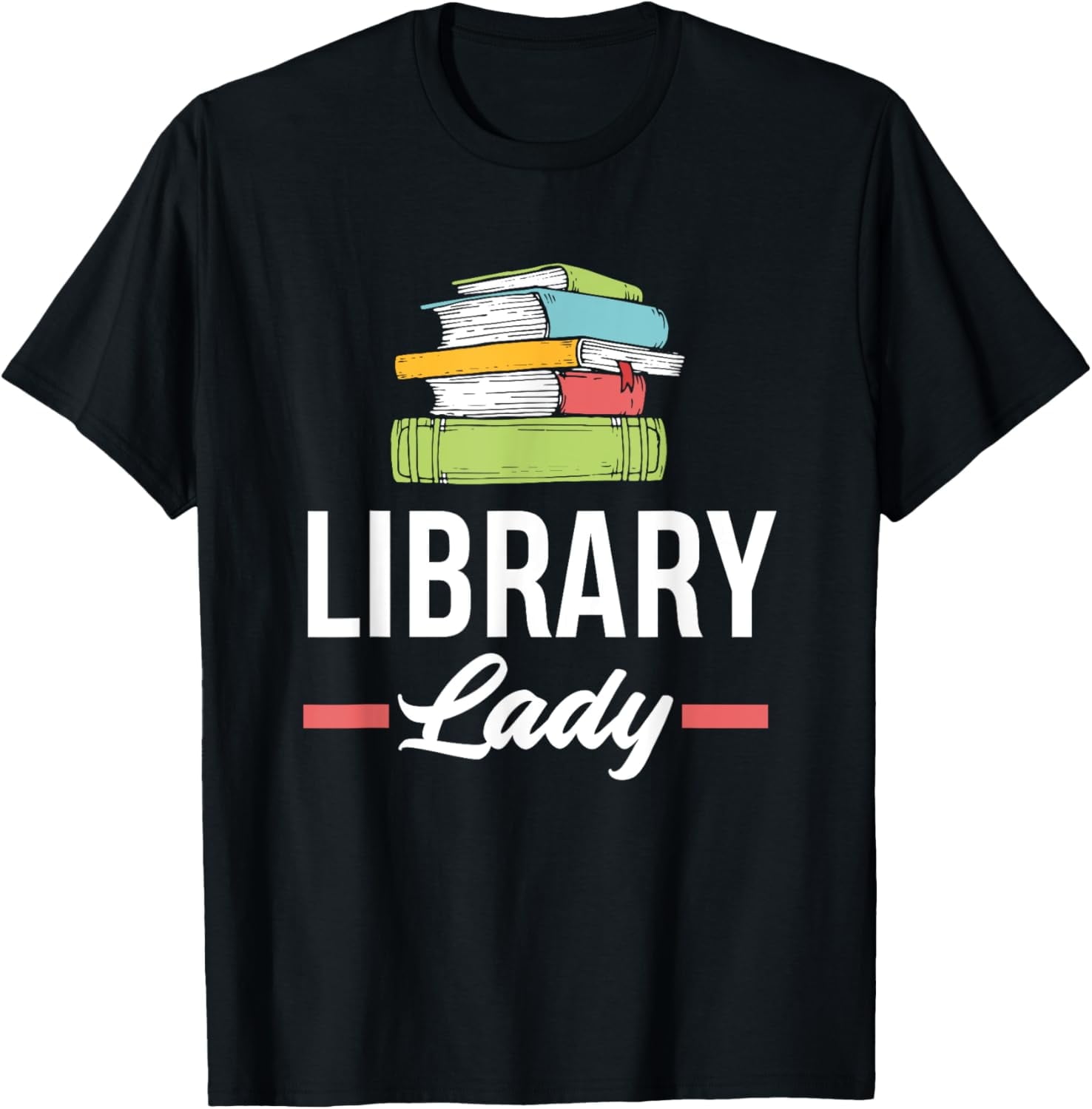 Library Lady Stack of Books Graphic Design Short Sleeve T shirt for ...