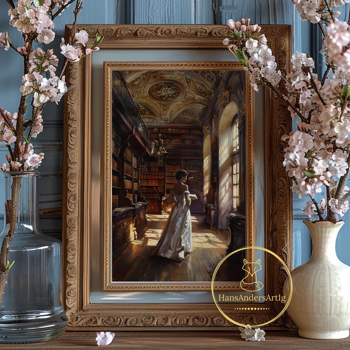 Library Poster Dark Academia Wall Art Woman Vintage Style Poster For ...