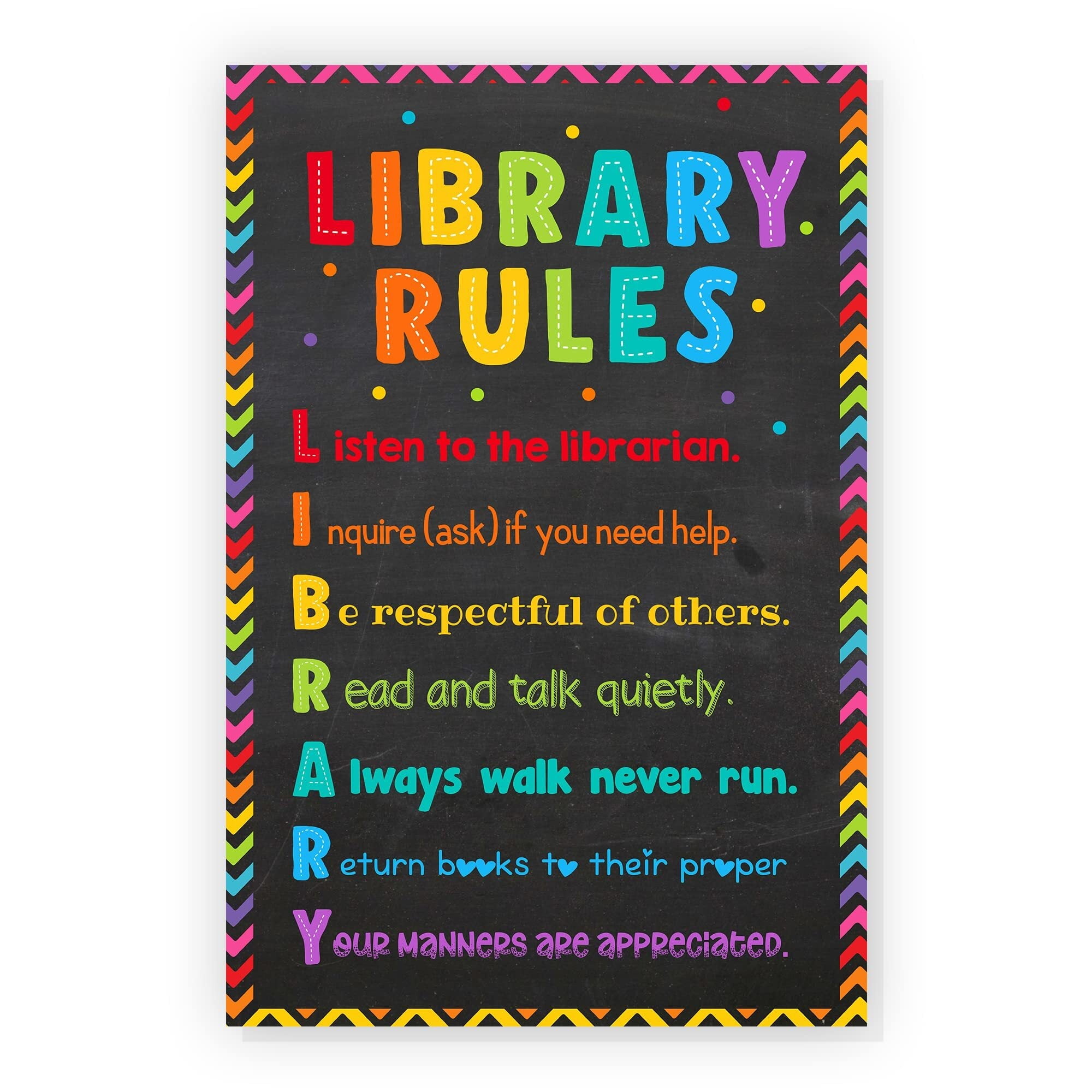 Library Rules Poster - Colorful Reading Posters for Classroom Library ...