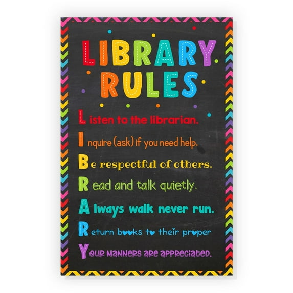 Library Rules Poster - Colorful Reading Posters for Classroom Library ...