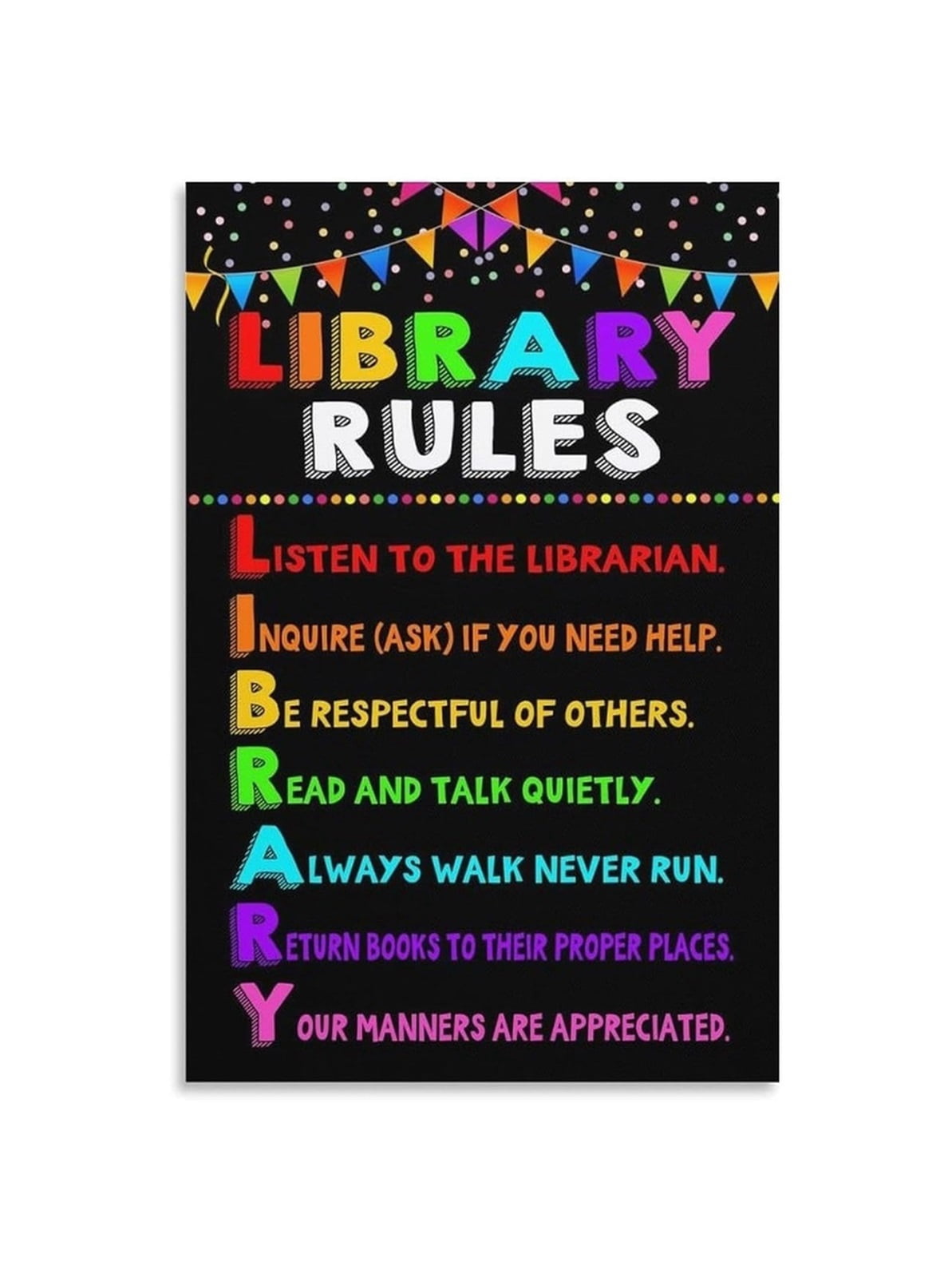 Library Rules Poster for Kids Inclusive Classroom Wall Art Colorful ...