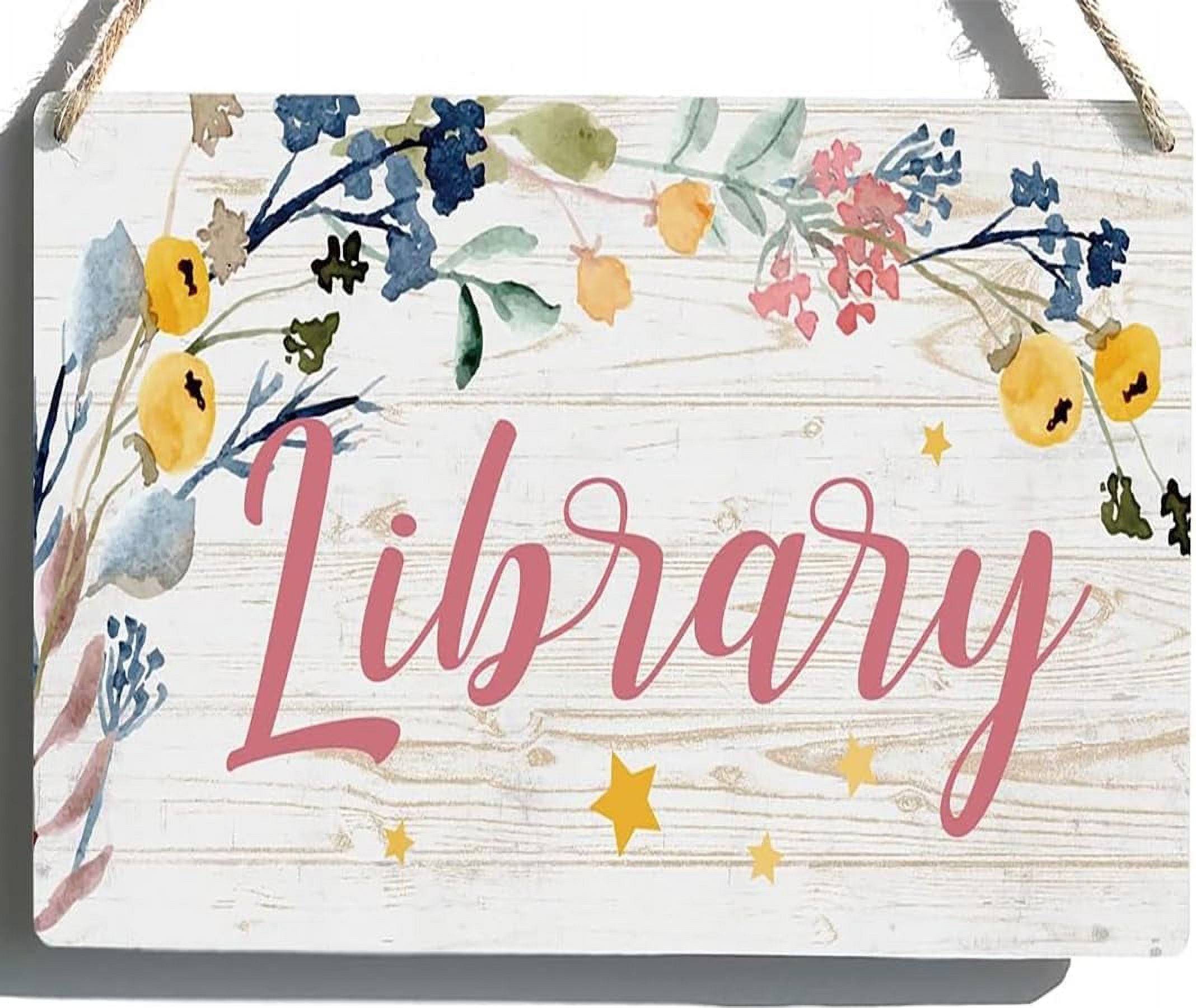 Library Sign Funny Farmhouse Flowers Library Wooden Hanging Sign Plaque ...