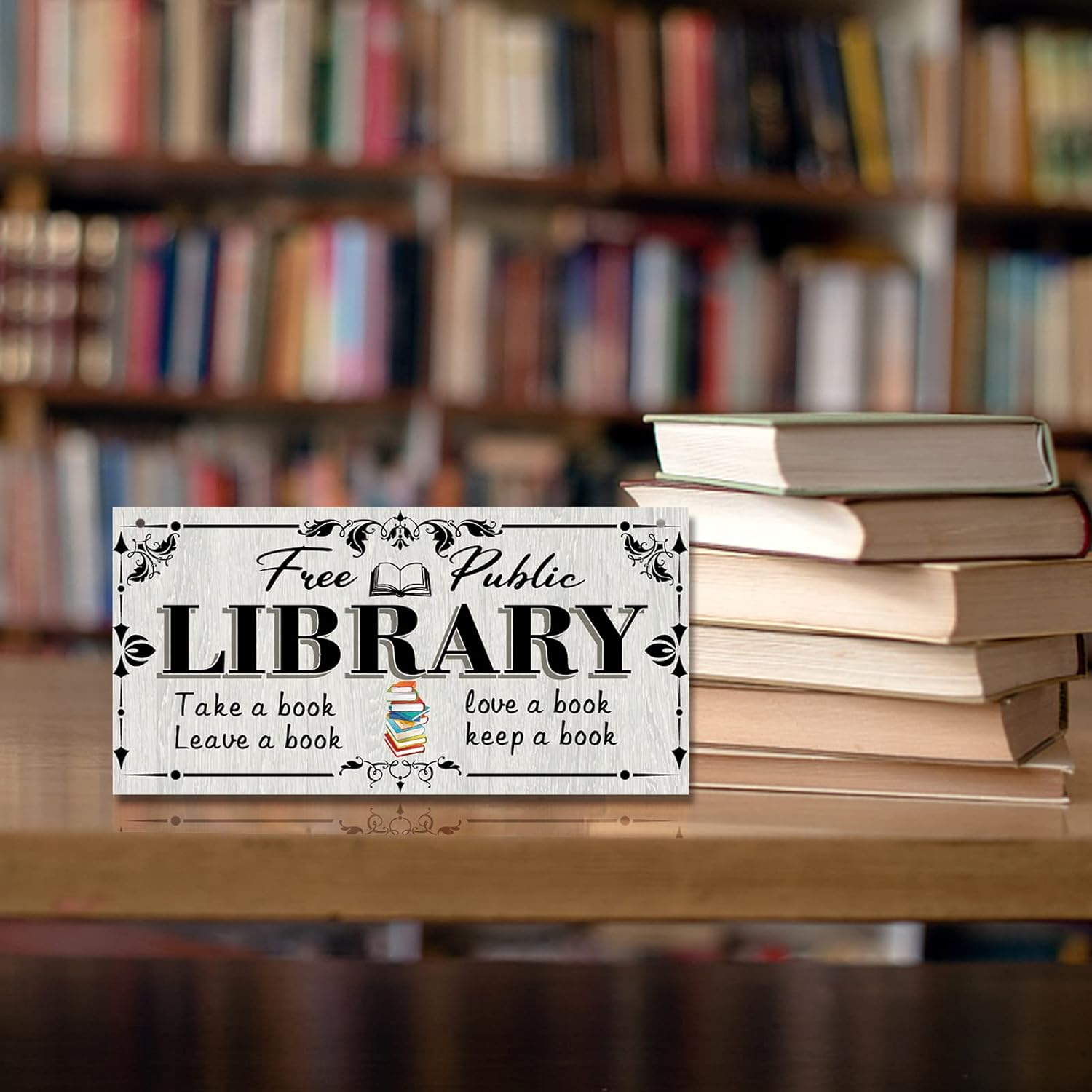 Library Sign Wooden Hanging Wall Decor Decorative Plaques Reusable Wood ...