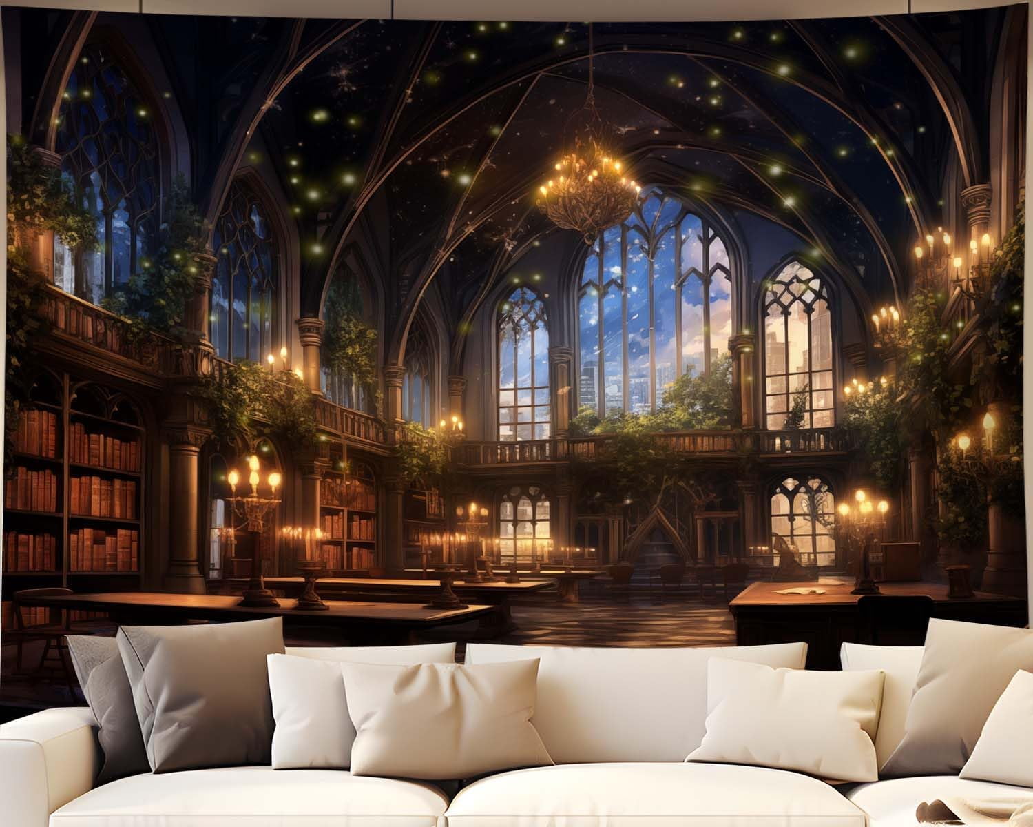 Library Tapestry Fairy Tale Magic School Bookshelf Tapestry Wall Haning ...