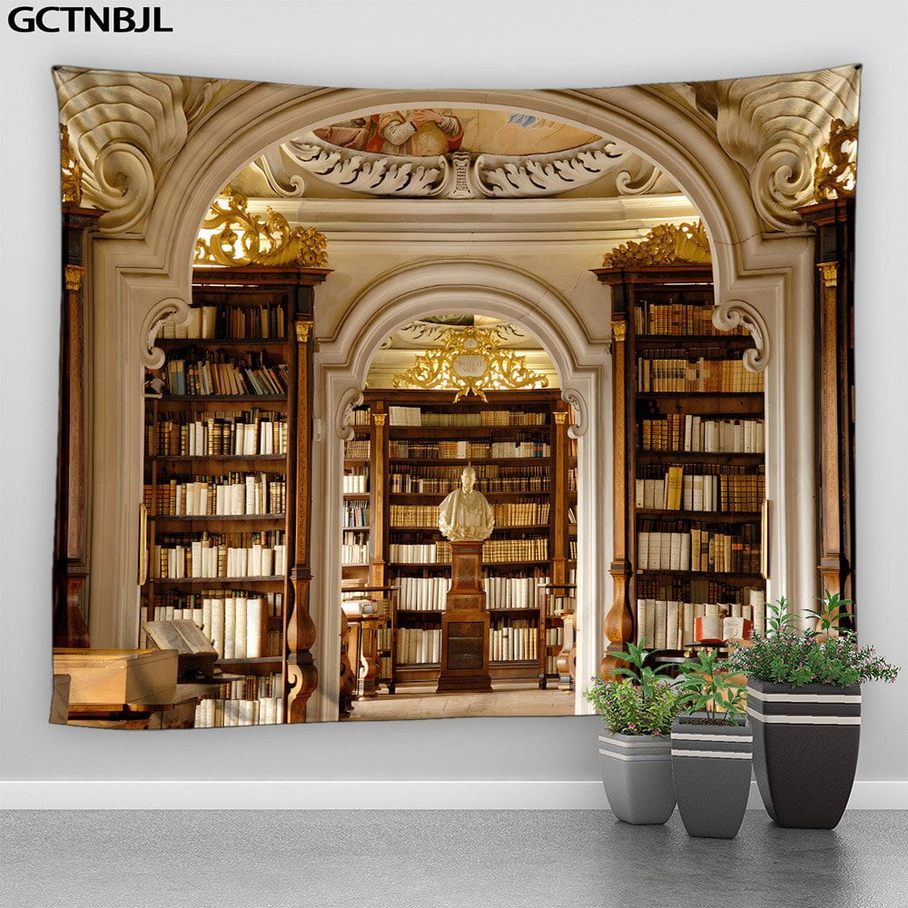 Library Tapestry Hanging Wall Classic Bookshelf Aesthetic Study Room ...