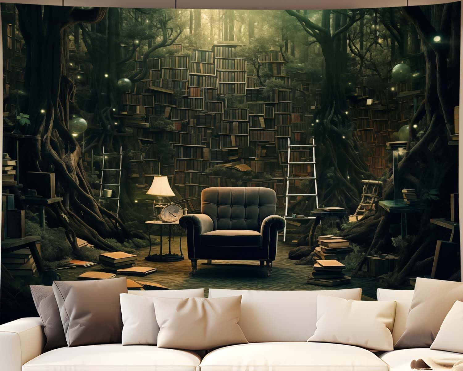 Library Tapestry Misty Witchy Fantasy Forest Wall Tapestry Large Book ...
