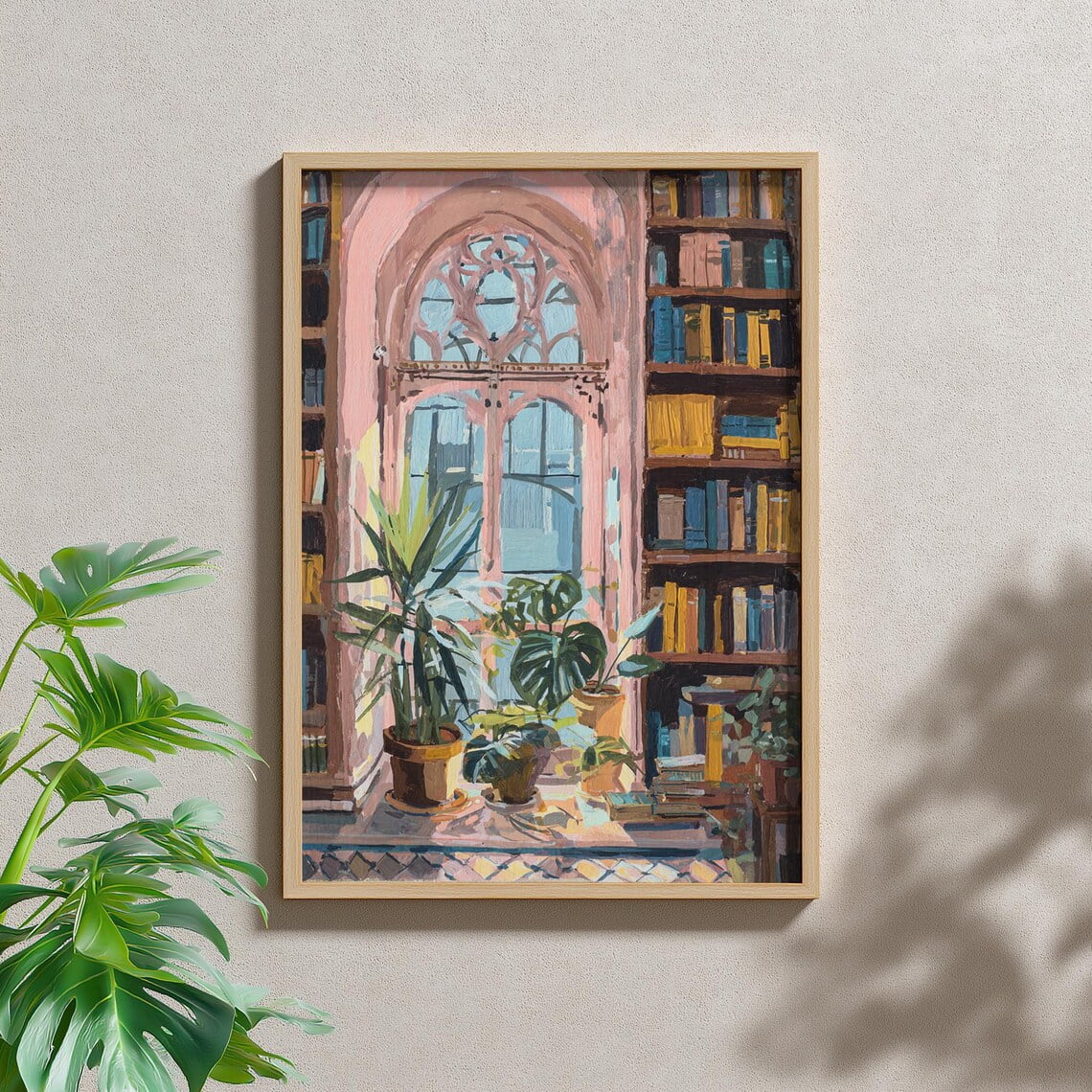 Library Window Art Print, Vintage Books & Plants Print UNFRAMED Poster ...