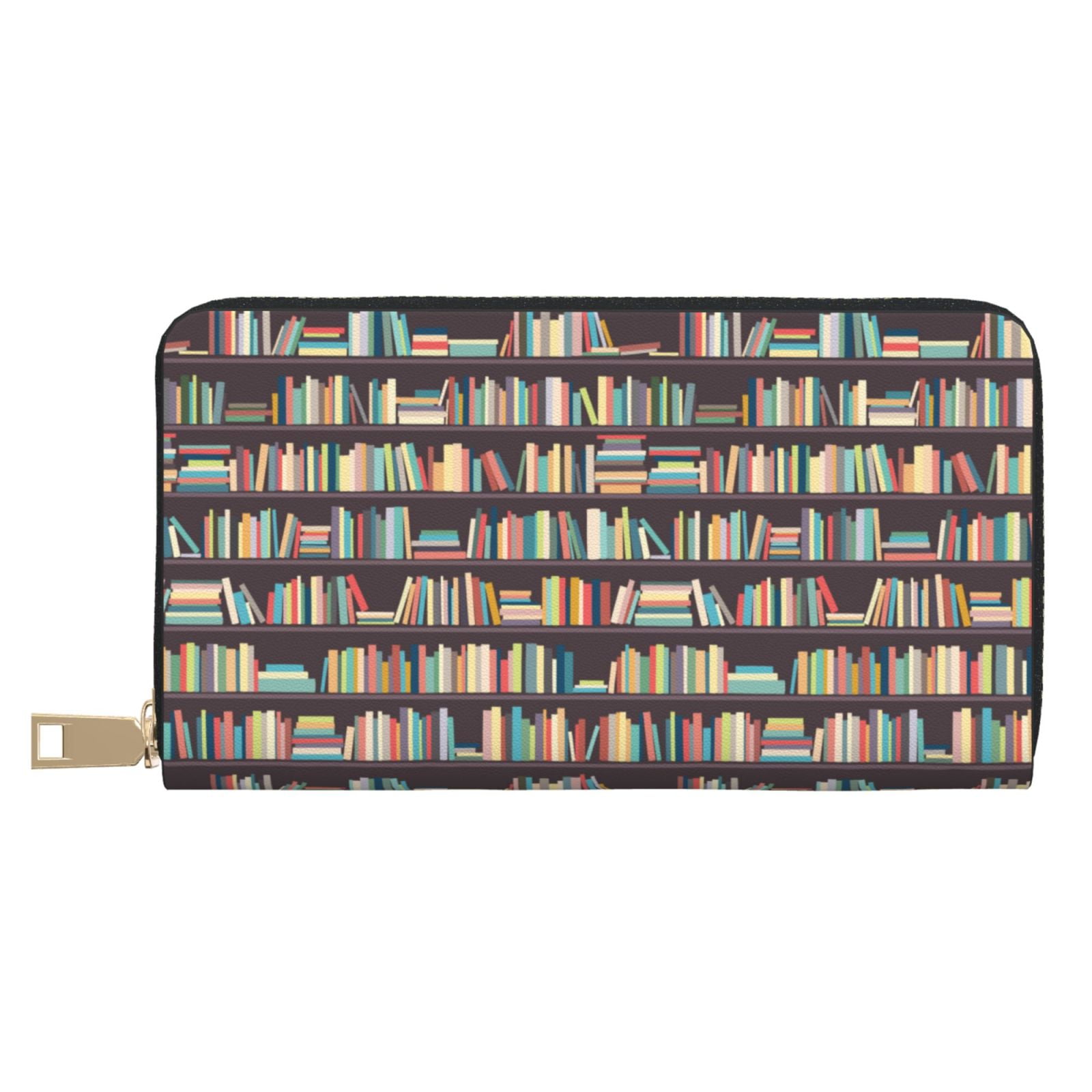 Library bookstore bookshelves print Wallet Women, Leather Bifold Multi ...