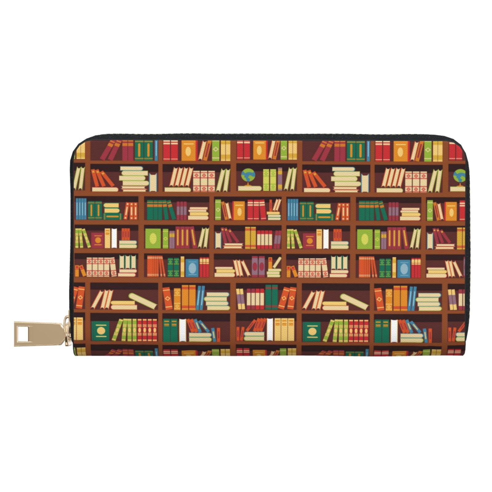 Library vintage bookshelf print Wallet Women, Leather Bifold Multi Card ...