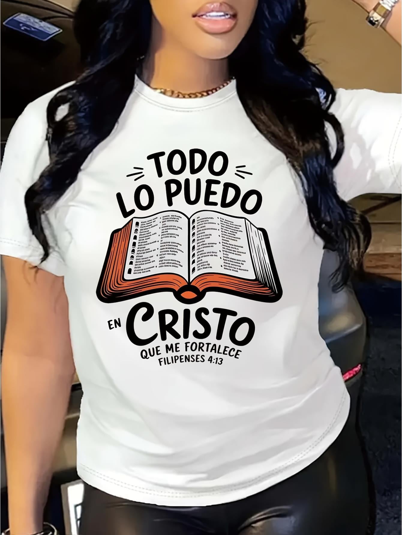 Libros de la Biblia &TODO LO PURDO EN CRISTO Print Crew Neck T-shirt, Four seasons casual short ...