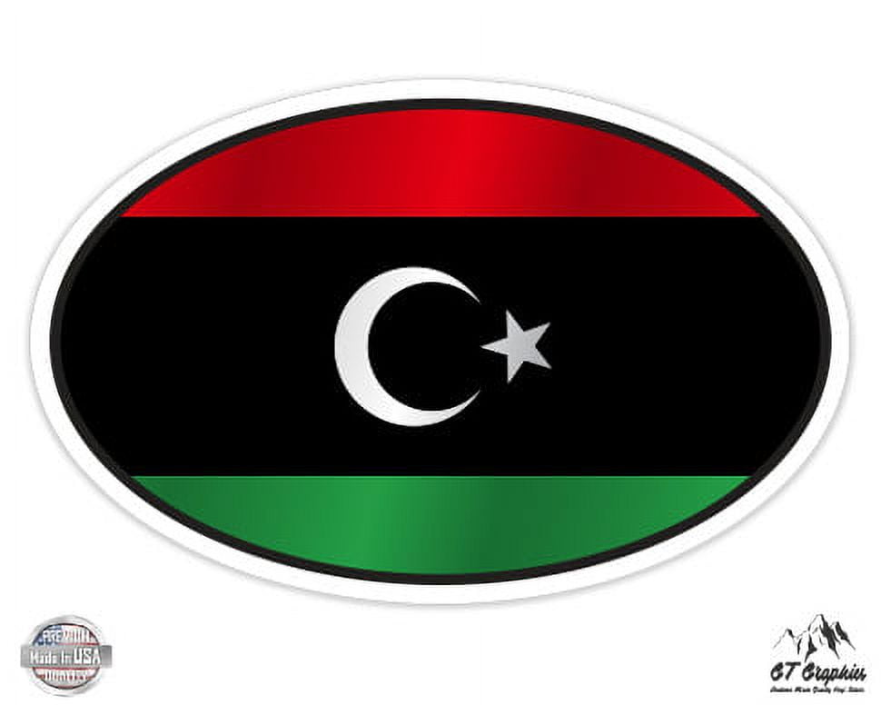 Libya Flag Oval - 5" Vinyl Sticker - For Car Laptop I-Pad - Waterproof ...