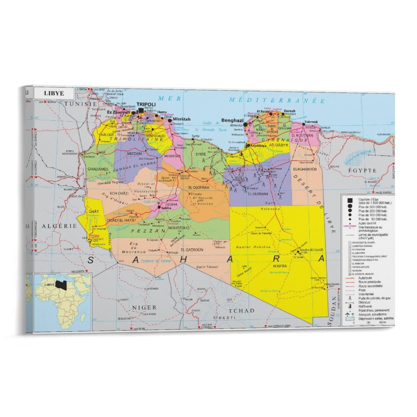 Libya Map Posters Canvas Poster Wall Art Picture Prints Hanging Photo ...
