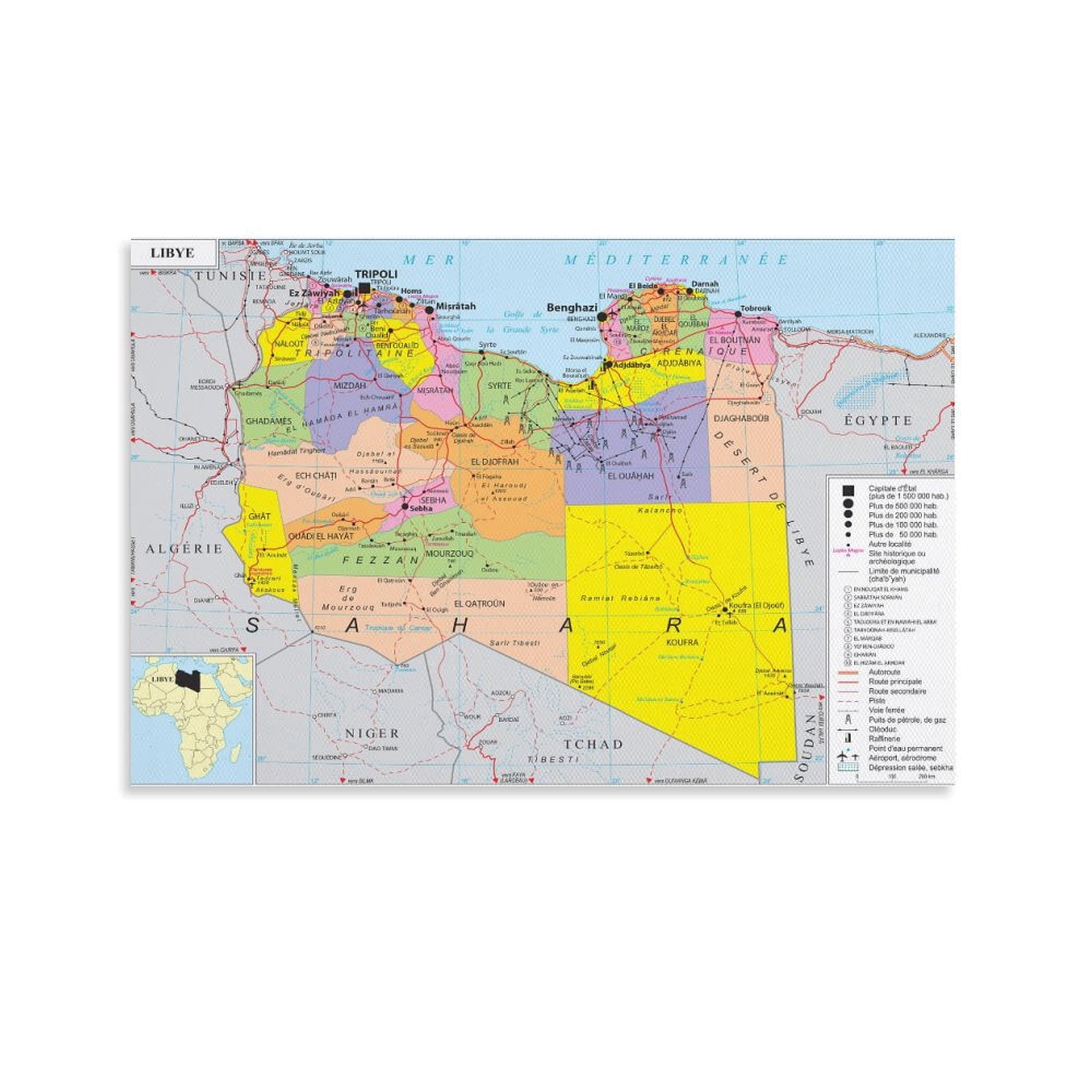 Libya Map Posters Picture Print Canvas Poster Wall Paint Art Posters ...