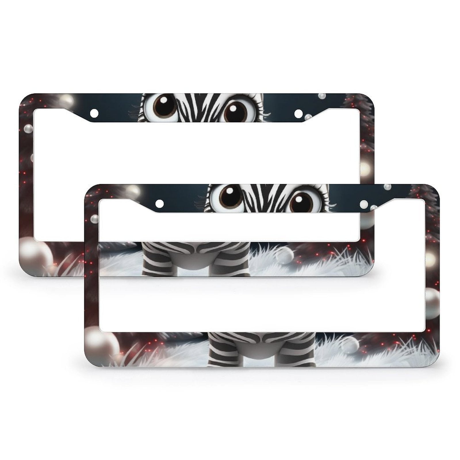 License Plate Cover Animated Zebra with Christmas Decorations License ...