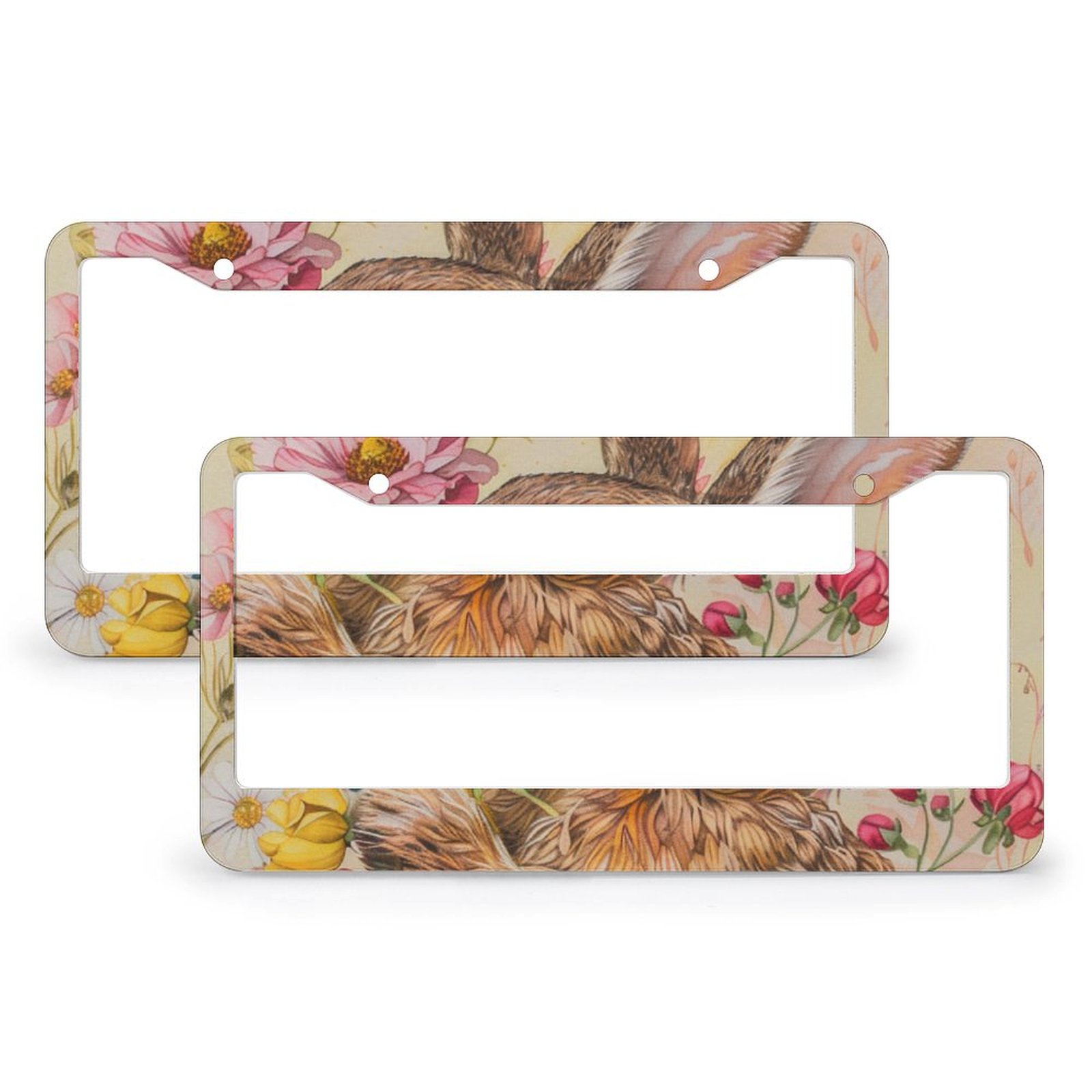 License Plate Cover Brown Bunny with Flowers License Plate Frame ...