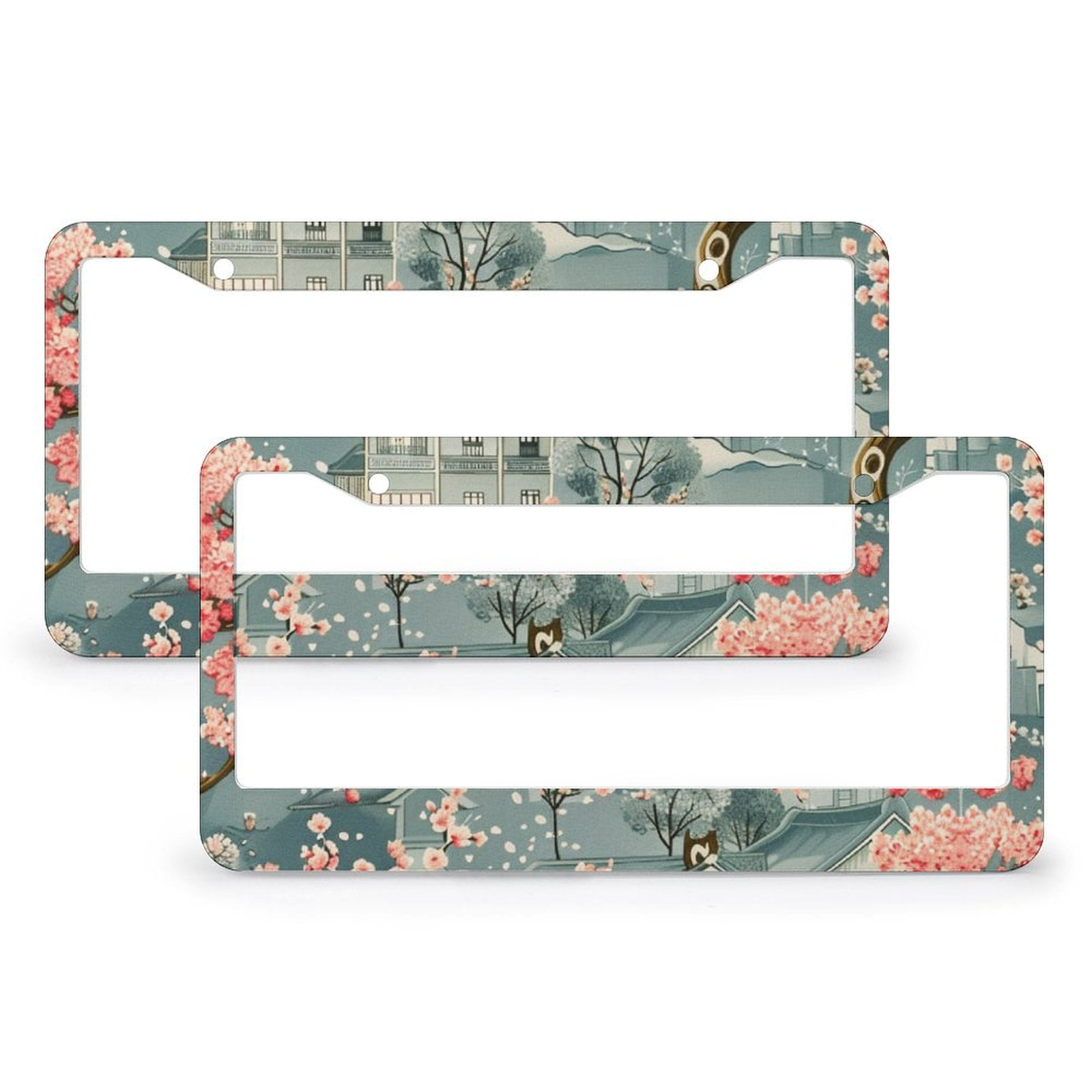 License Plate Cover Cherry Blossoms Funny License Plates 2 Pcs Set ...