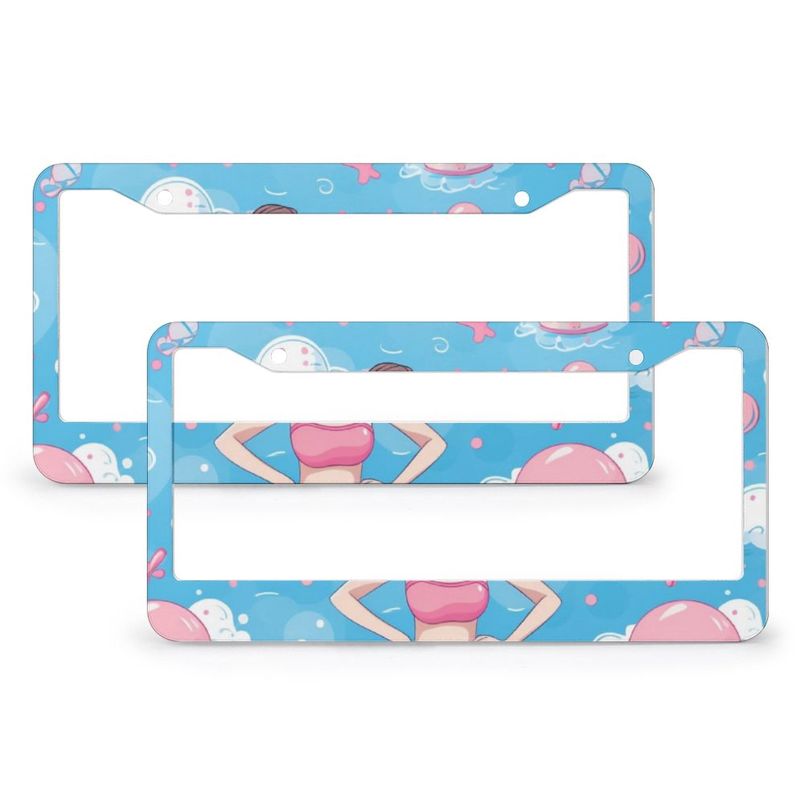 License Plate Cover Cute Cartoon Swimming Pool Girl Custom Pink Blue ...